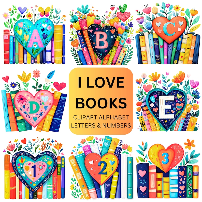 Book Clipart Alphabet Letters and Numbers | Fancy Bookish Design Fonts ...