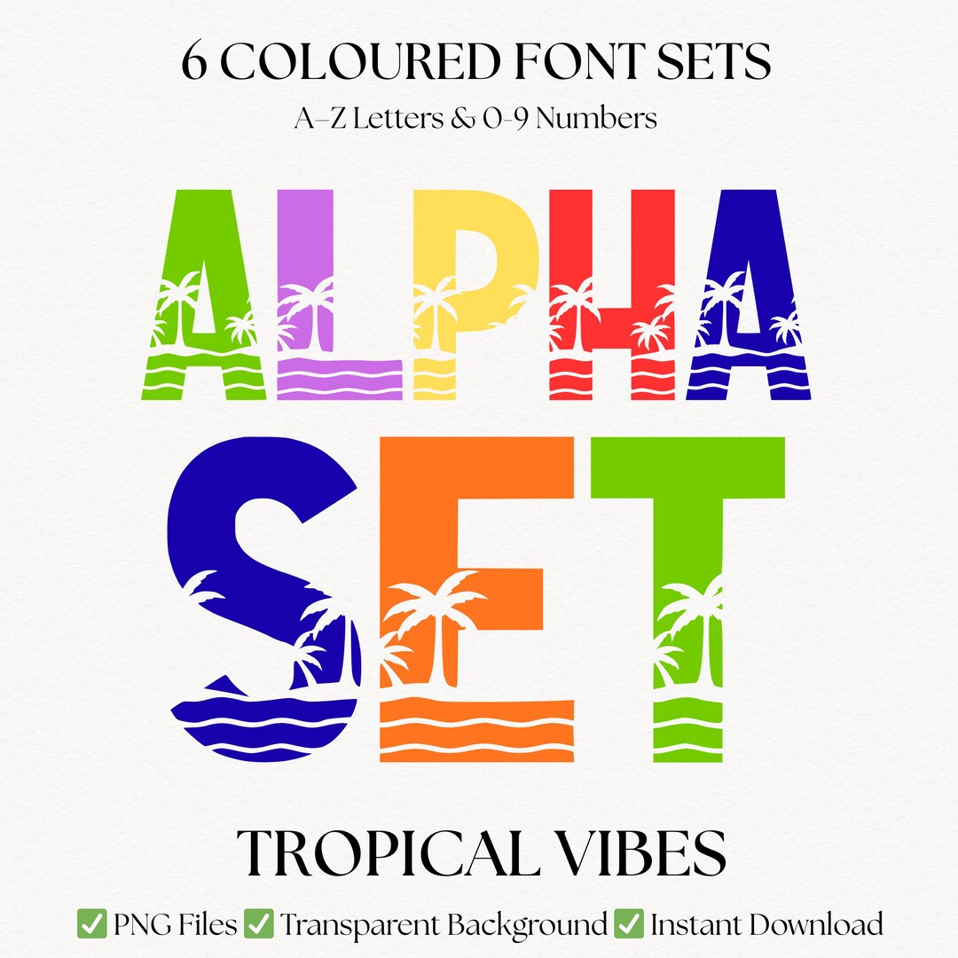 Colorful Tropical Alphabet Letters & Numbers | Summer Font Clipart ...