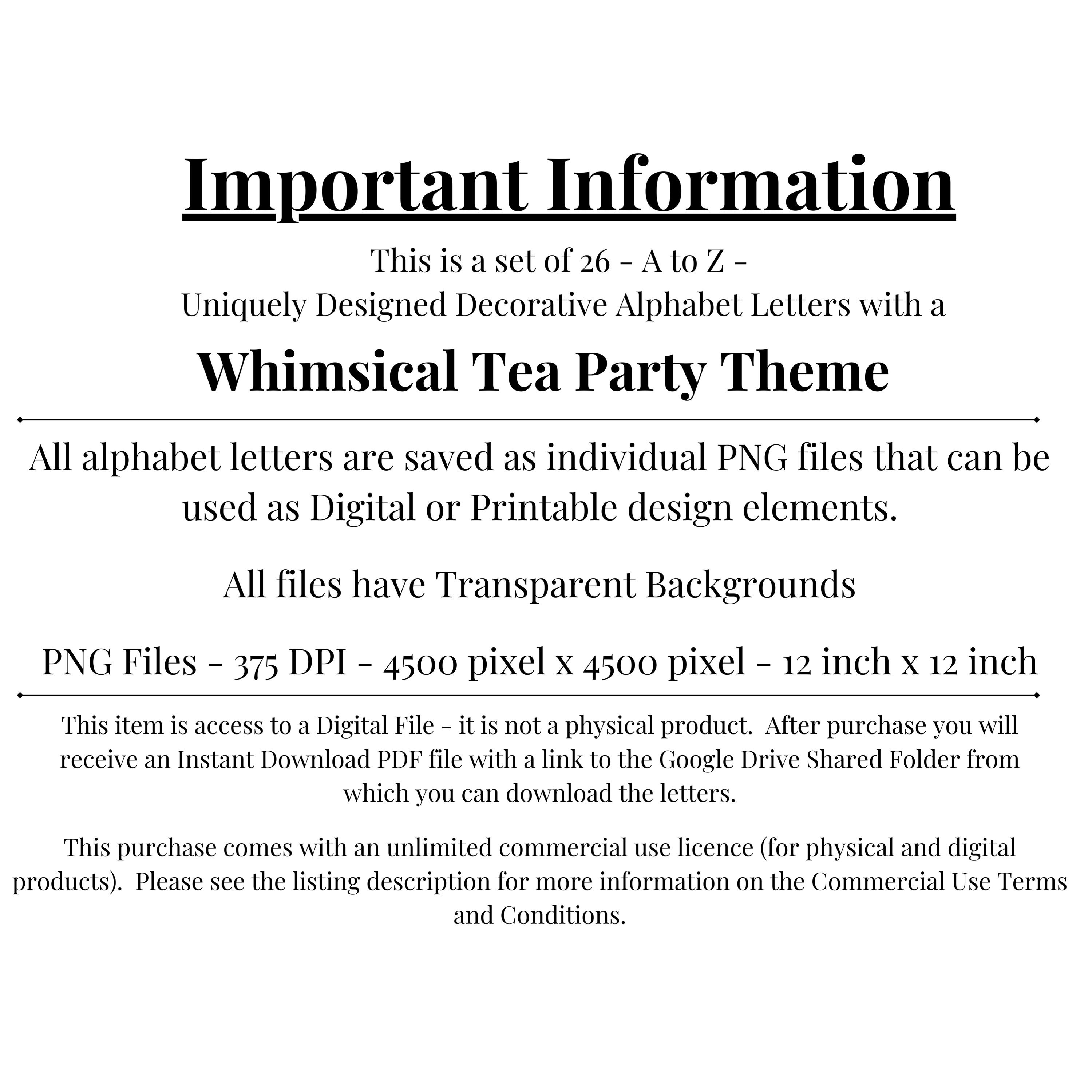 Floral Alphabet Tea Party Letters PNG for Pastel Clipart Vintage ...