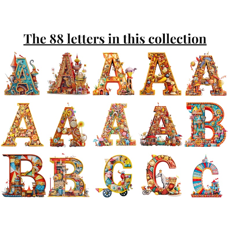 Circus Clipart Alphabet Letters PNG Files for Carnival Digital Download ...