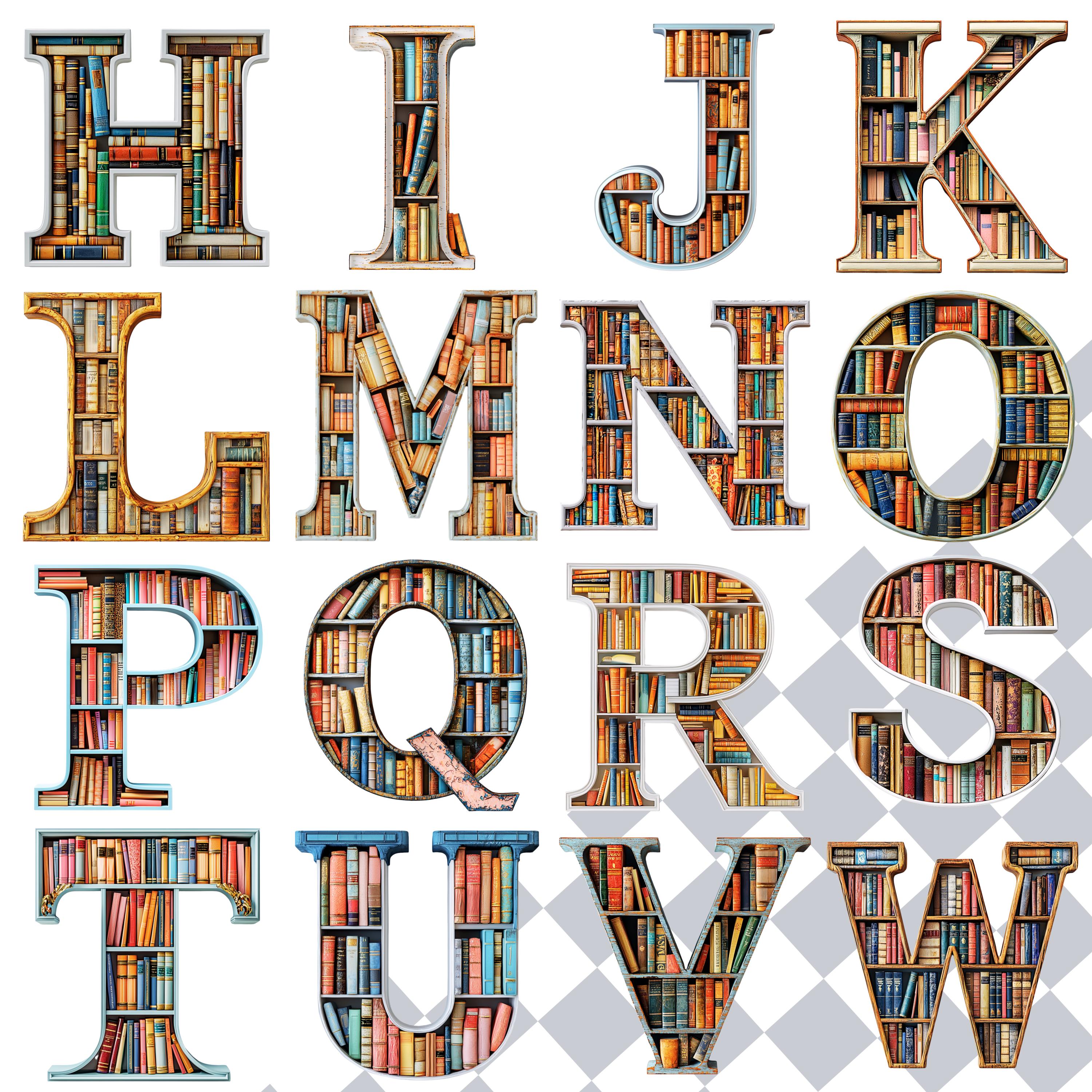 Bookcase Alphabet Clipart | Colourful Library Bookshelf A-Z Letters ...