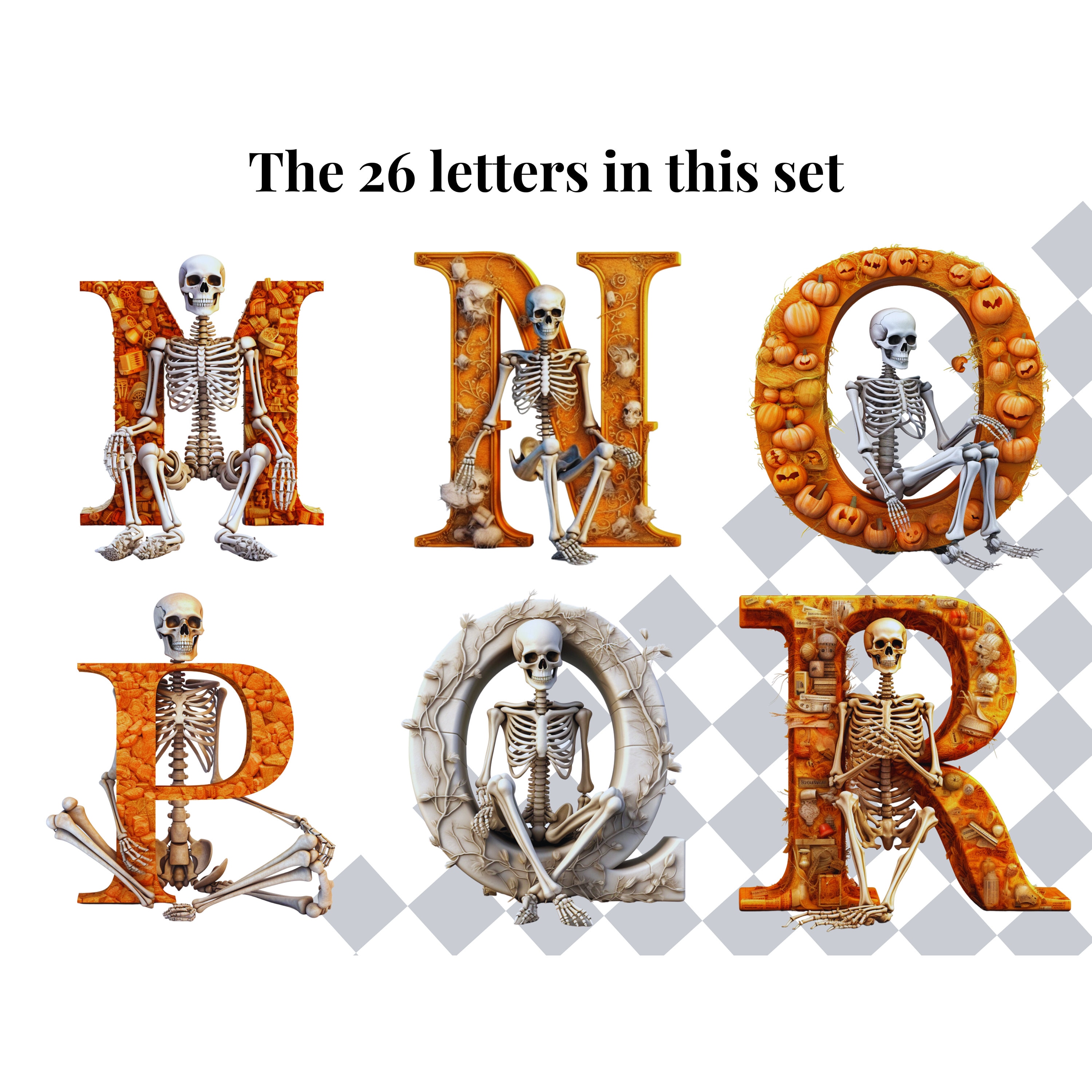 Skeleton PNG Alphabet Letters for Halloween Clipart Commercial Use ...