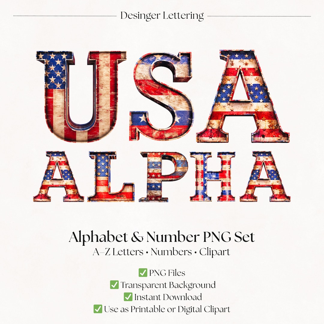 Rustic USA Clipart Letters and Numbers | American Flag Alphabet Set ...