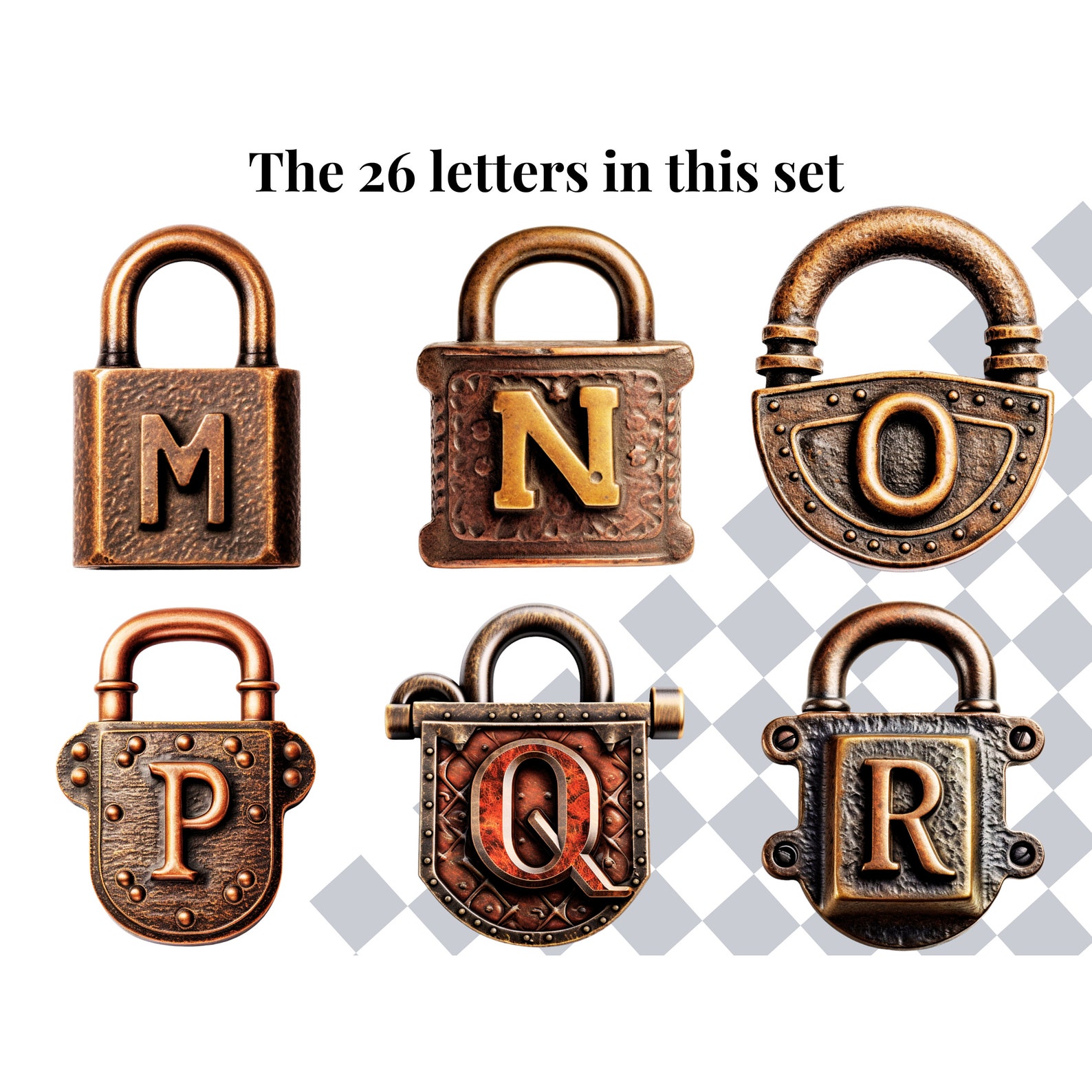 Antique Padlock Alphabet Clipart: Vintage Ephemera PNG Files (digital ...