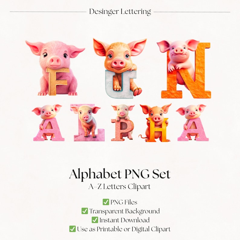 Pig Clipart Alphabet Letters | PNG Farmyard Animal Lettering Images ...