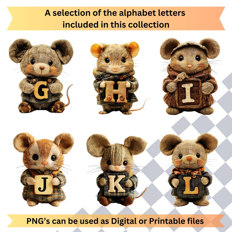Mice Clipart Alphabet Letter PNG Files, Mouse Clip Art Whimsical Cute ...