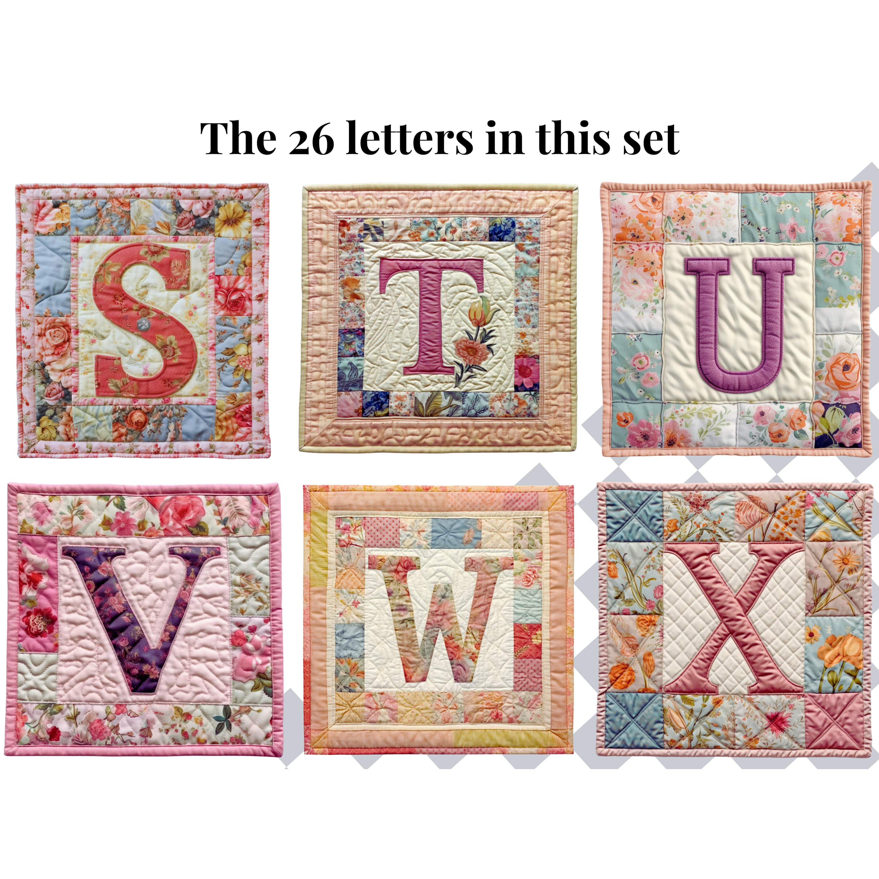 Floral Quilt Alphabet Letters Clipart | PNG Fonts for Journals ...