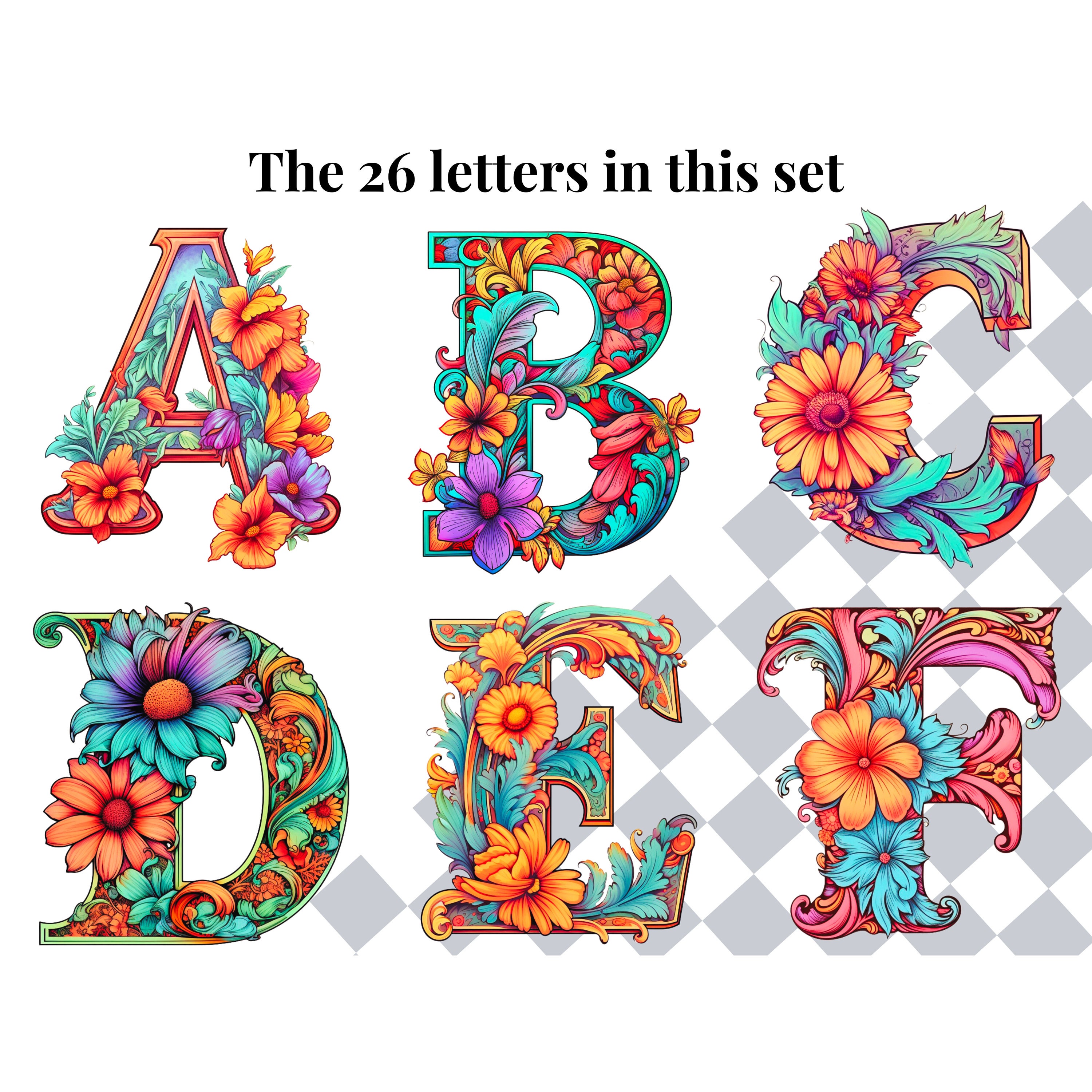 Floral Alphabet Clipart: Boho Letters, Scrapbooking (digital Download ...