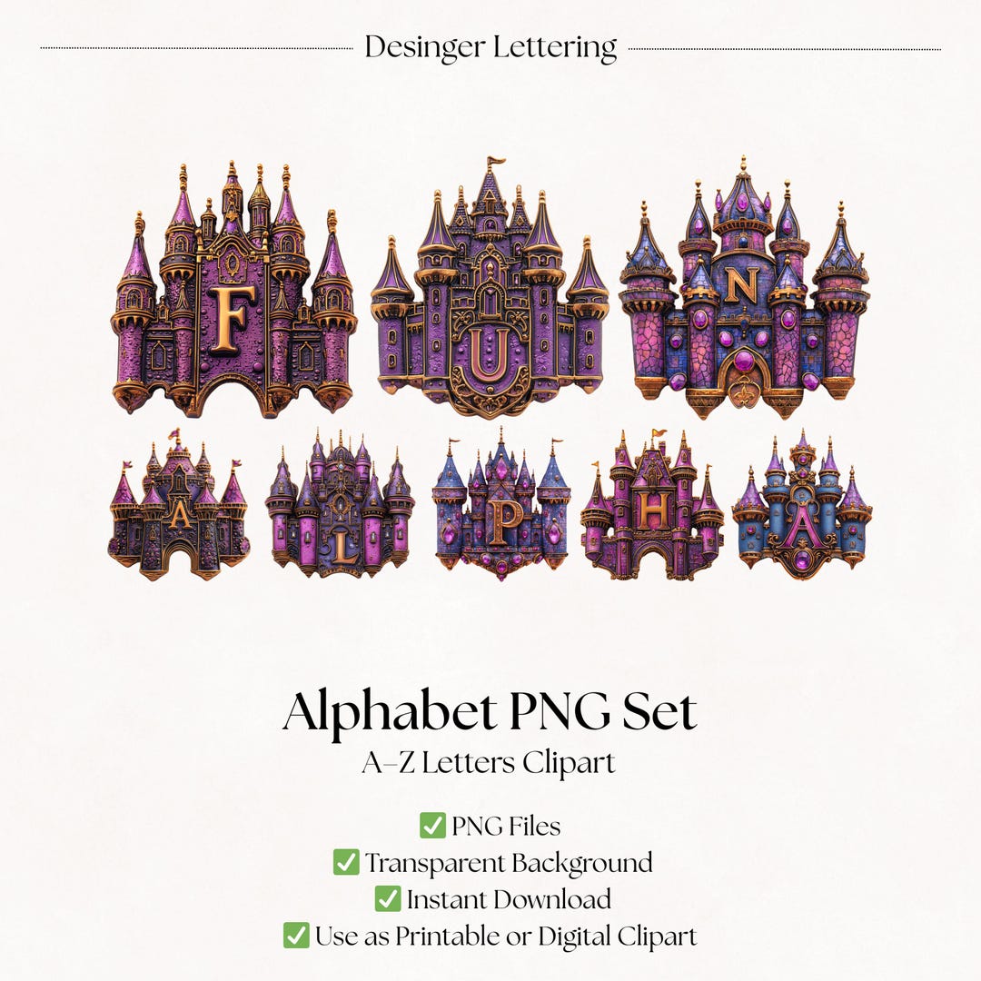 Castle Clipart Alphabet Letters | Whimsical PNG Fonts | Fun Typography ...