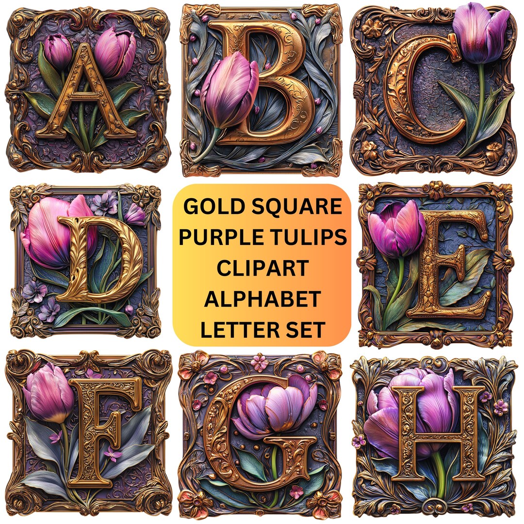 Tulip Clipart Purple Floral Alphabet Letter PNG Files, Invitation Clip ...
