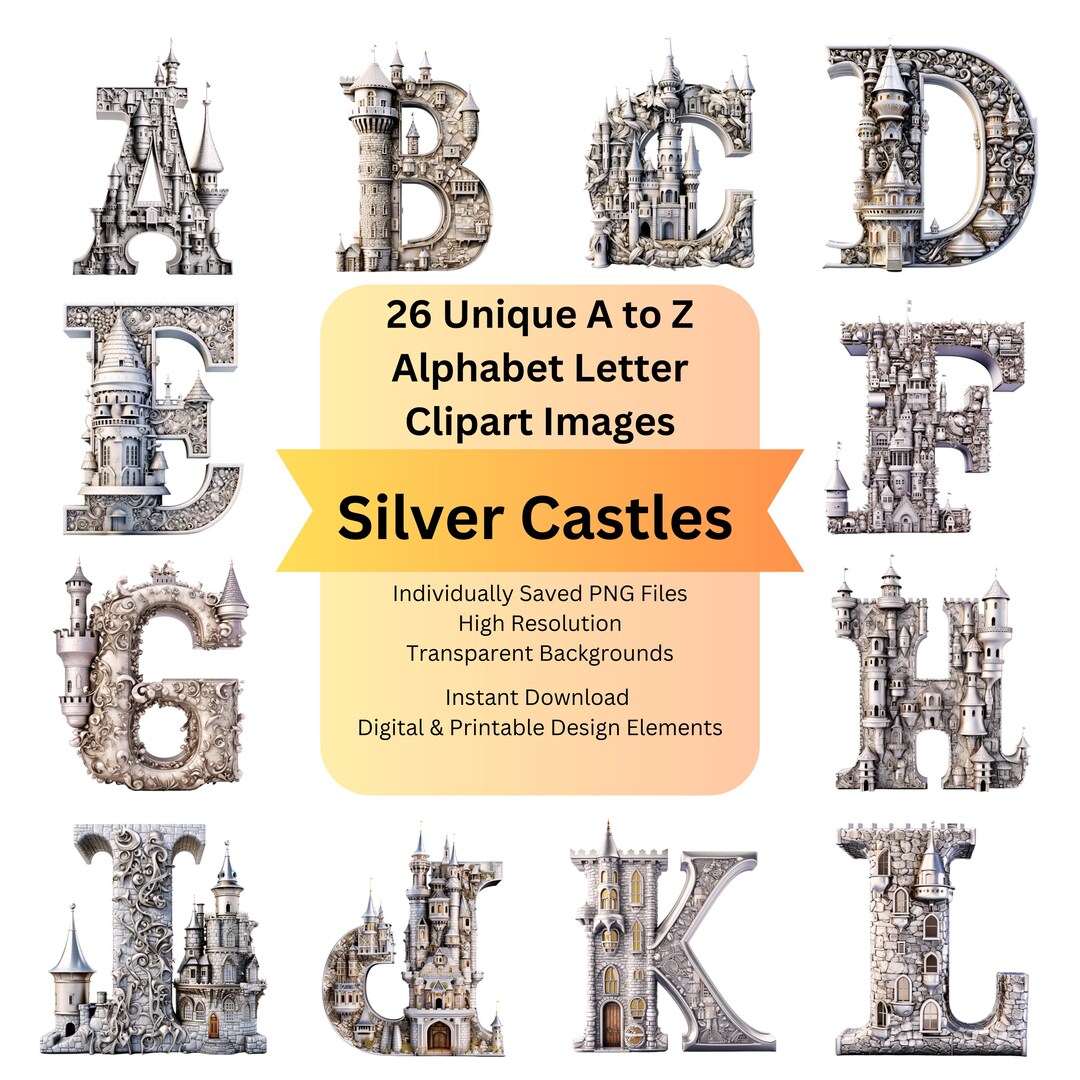 Castle Clipart Alphabet Letters PNG Files for Digital Download ...