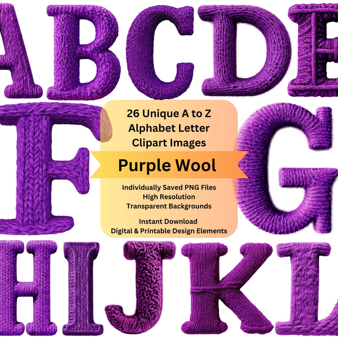 Purple Knitted Wool Alphabet Clipart: PNG Letter Set (digital Download ...