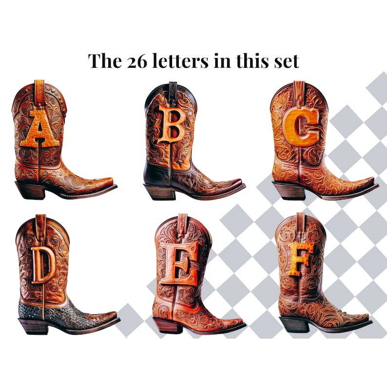 Cowboy Cowgirl Boot Clipart Alphabet Letters PNG (Instant Download) - Etsy