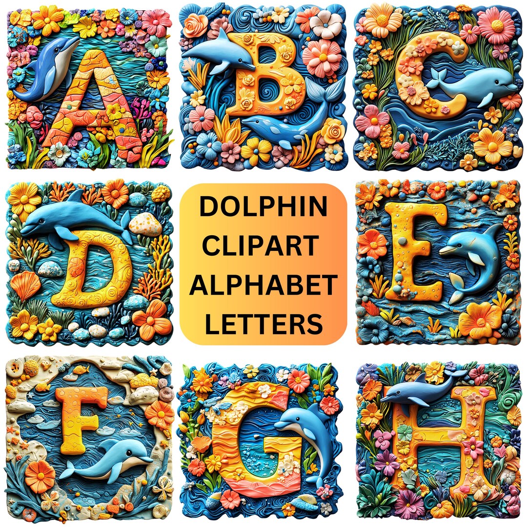 Dolphin Alphabet Clipart: Under the Sea Letters (PNG Digital Download ...