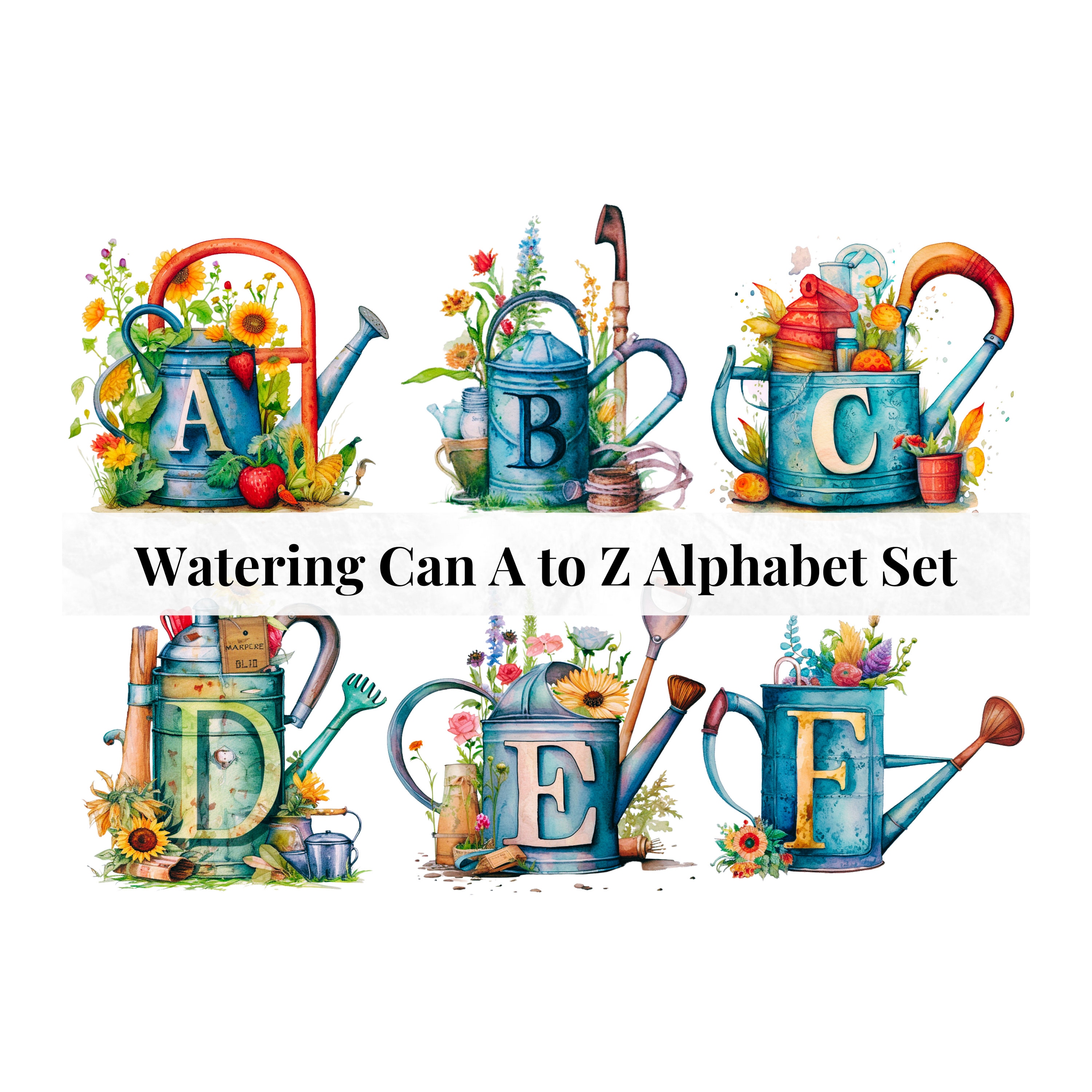 Watercolor Clipart Alphabet Letters PNG Files for Gardening Digital ...