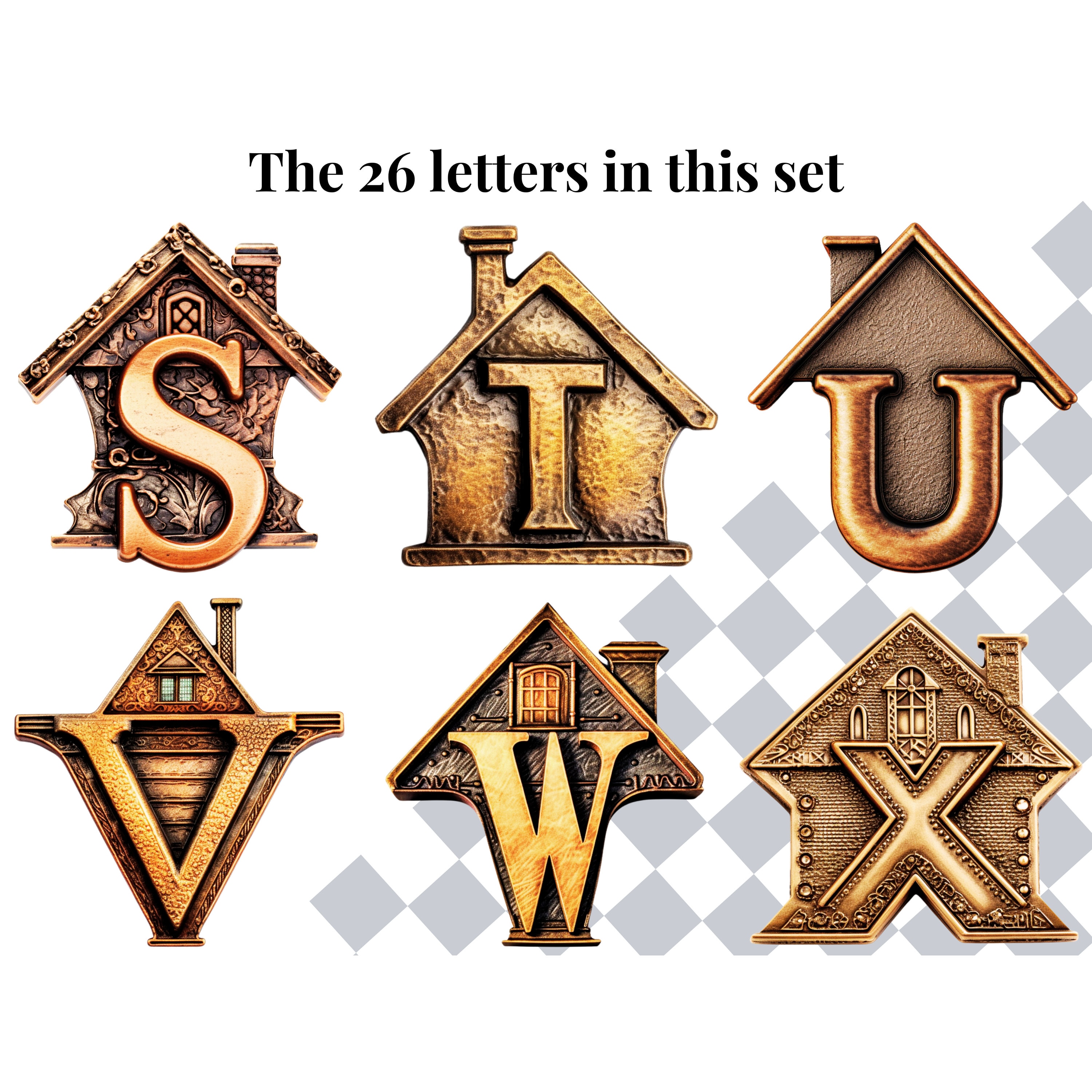 Bronze House Alphabet Clipart: Vintage PNG Letters (digital Download ...