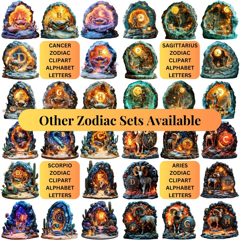 Taurus Zodiac Clipart Alphabet: Celestial Star Sign Letters (PNG) - Etsy