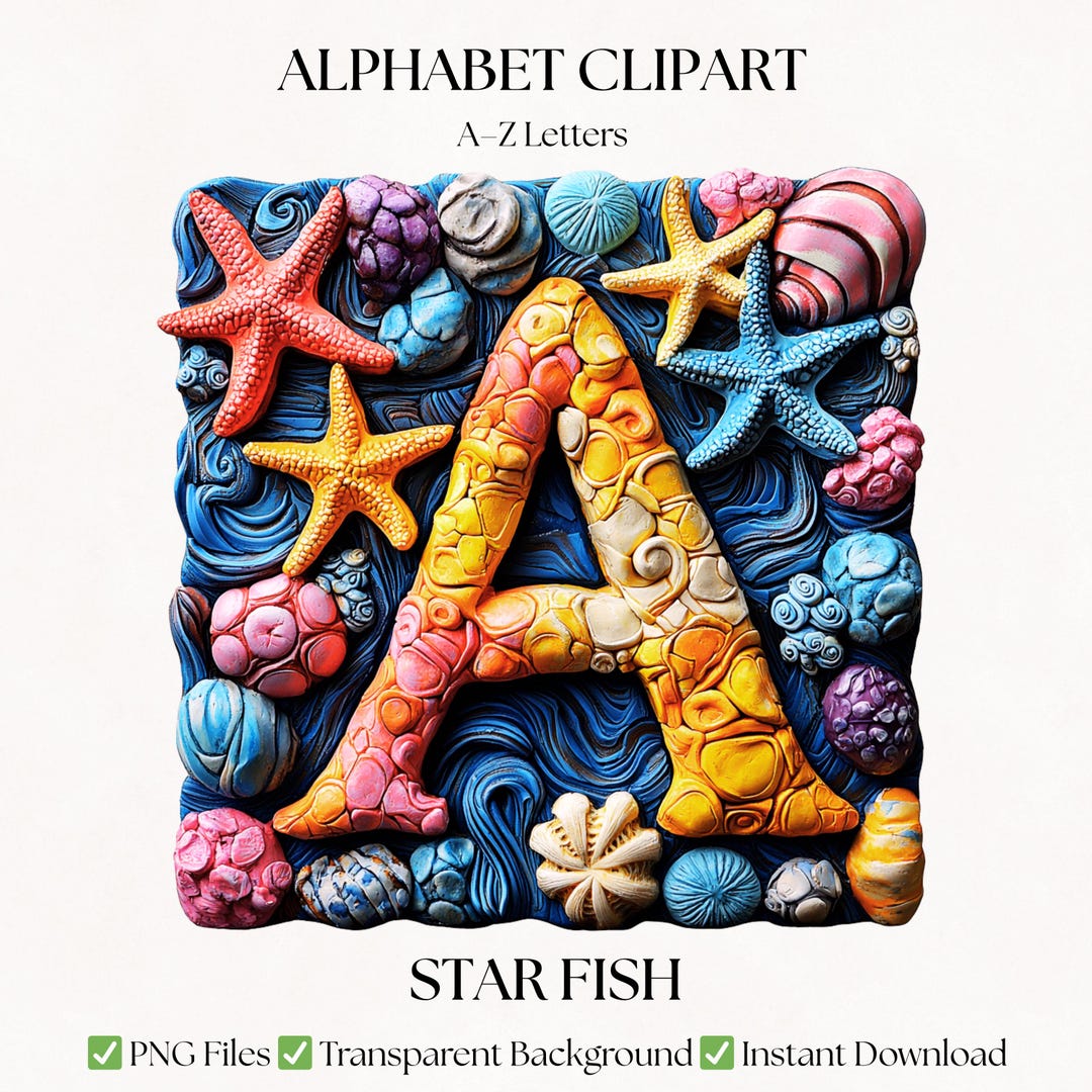 Starfish Clipart Alphabet Letters | PNG Under the Sea Fonts | Digital ...