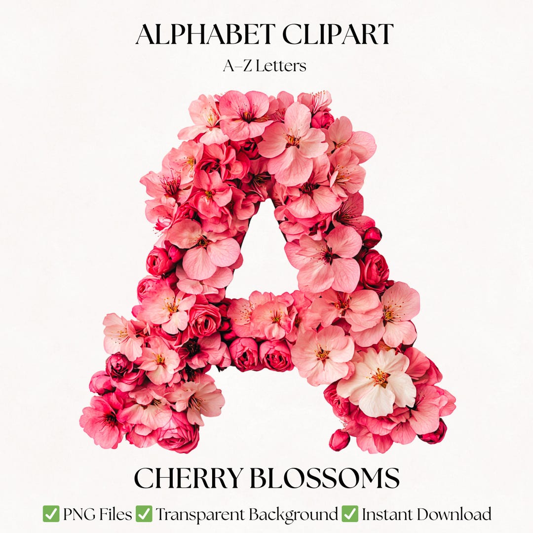 Cherry Blossom Clipart Fonts | Floral Alphabet Letters | Japanese ...