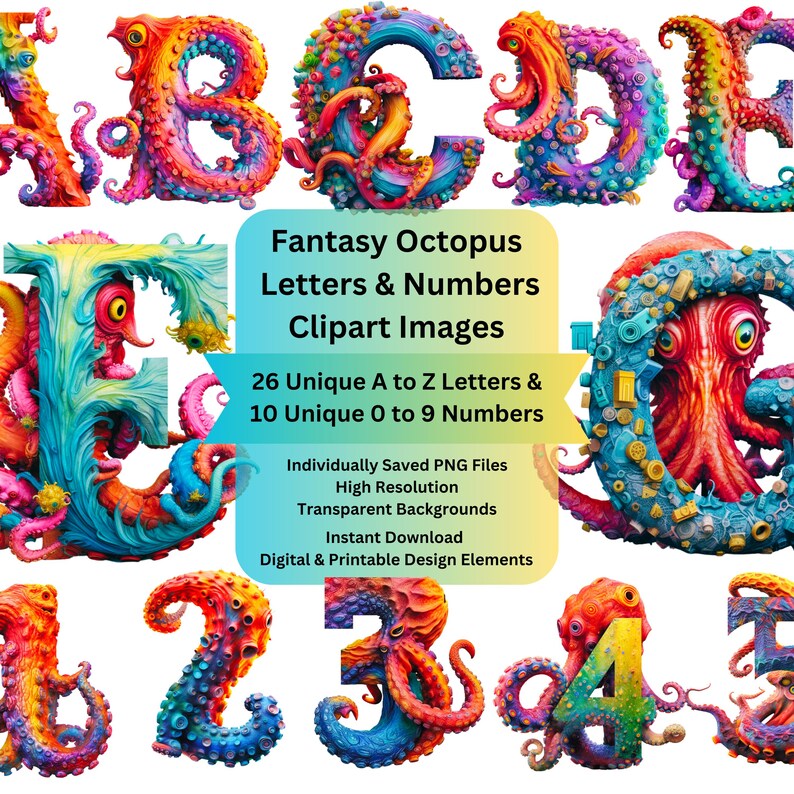 Octopus Printable Alphabet Letters and Numbers for Under the Sea ...