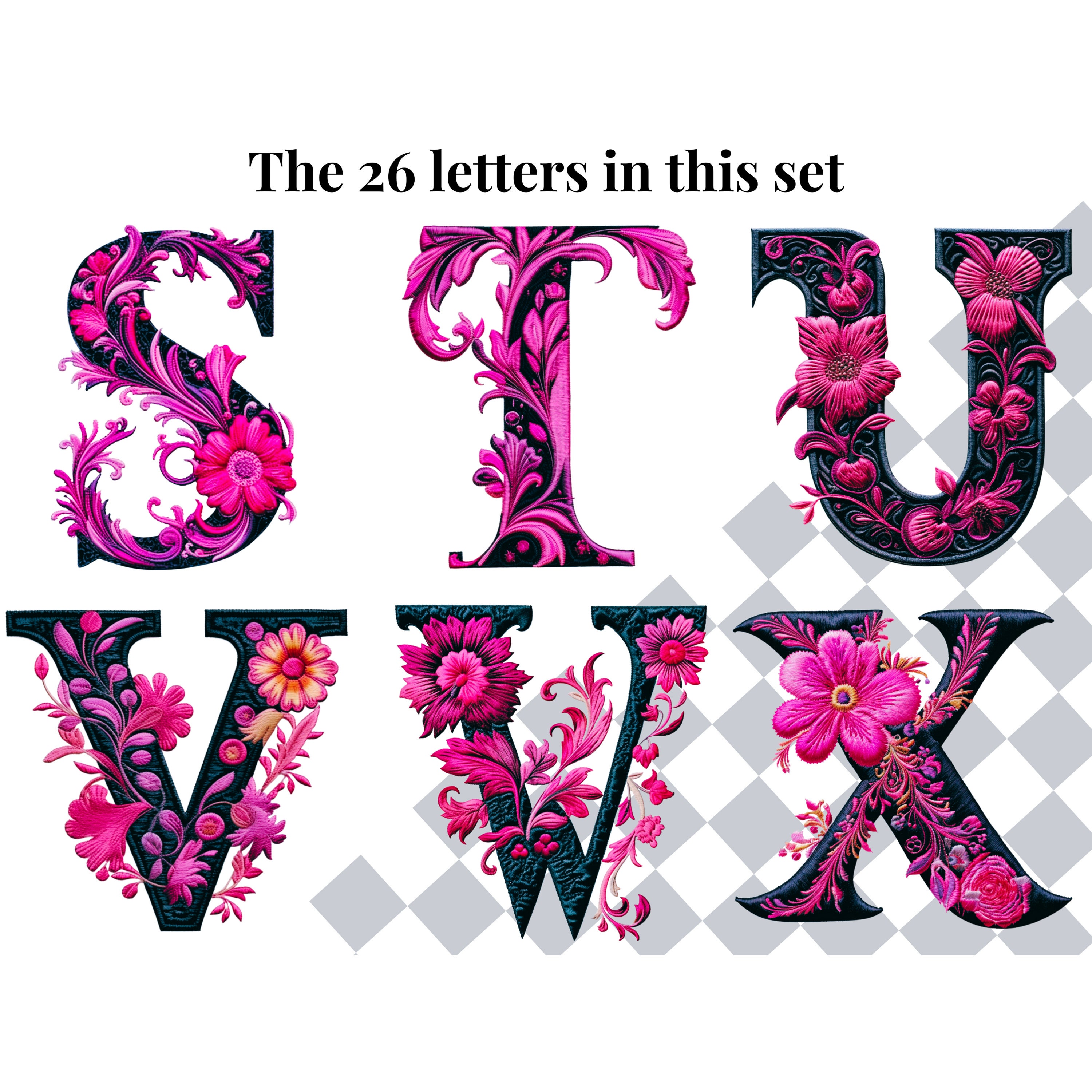 Floral Clipart Alphabet Letters PNG Files for Flower Digital Download ...