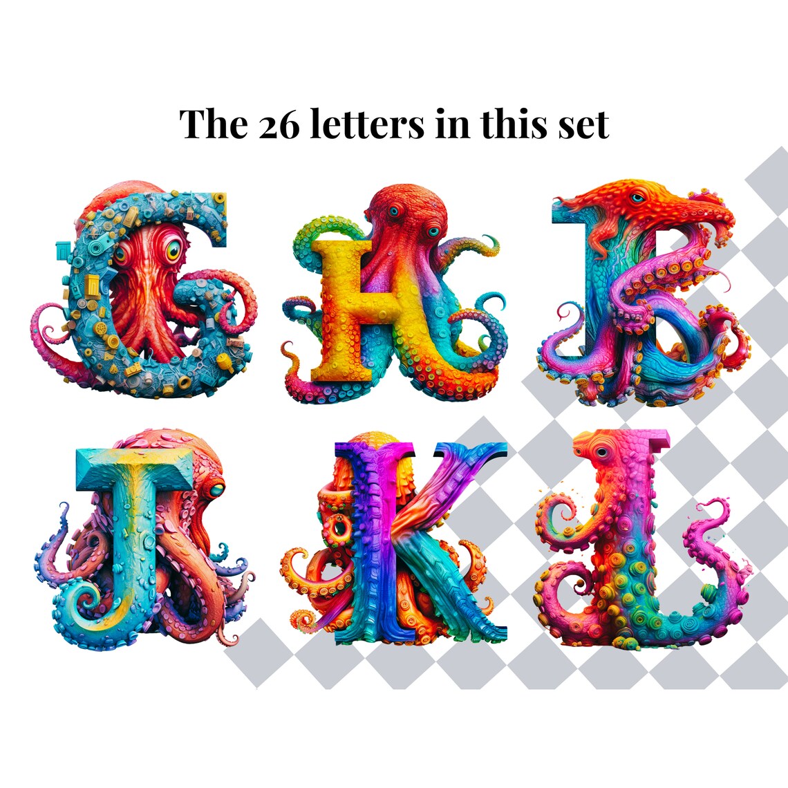Octopus Clipart Animal Alphabet Letters PNG for Under the Sea - Etsy ...
