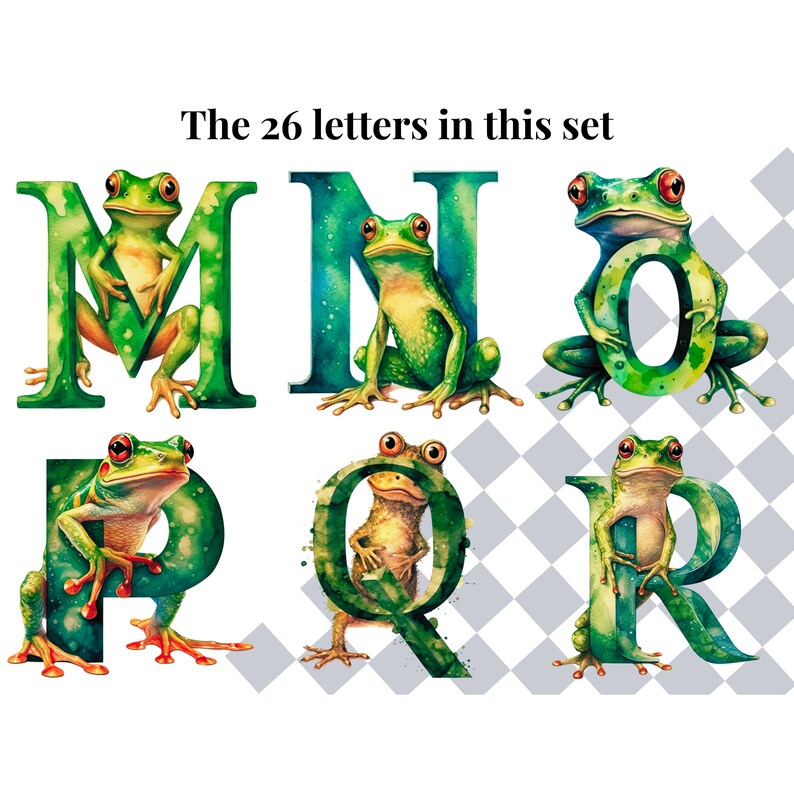 Frog Alphabet Clipart: Watercolor Letters, A-Z PNG (commercial Use) - Etsy