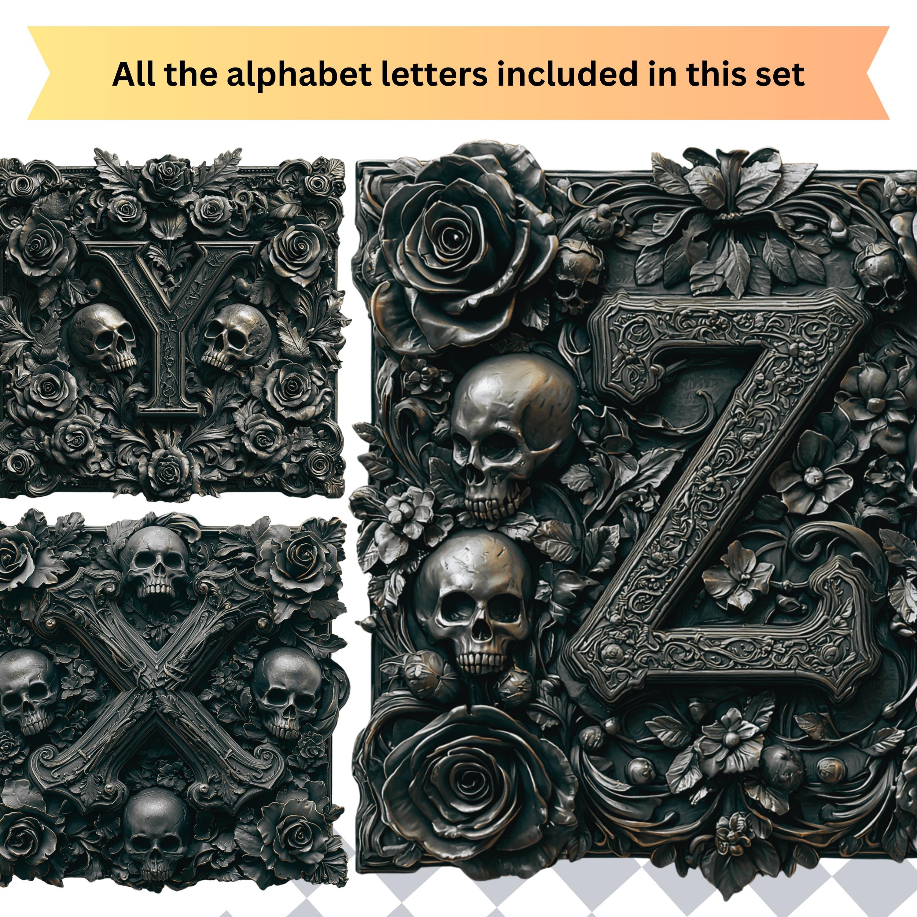 Gothic Rose and Skull PNG Letters, Skulls and Roses Gothic Clipart ...