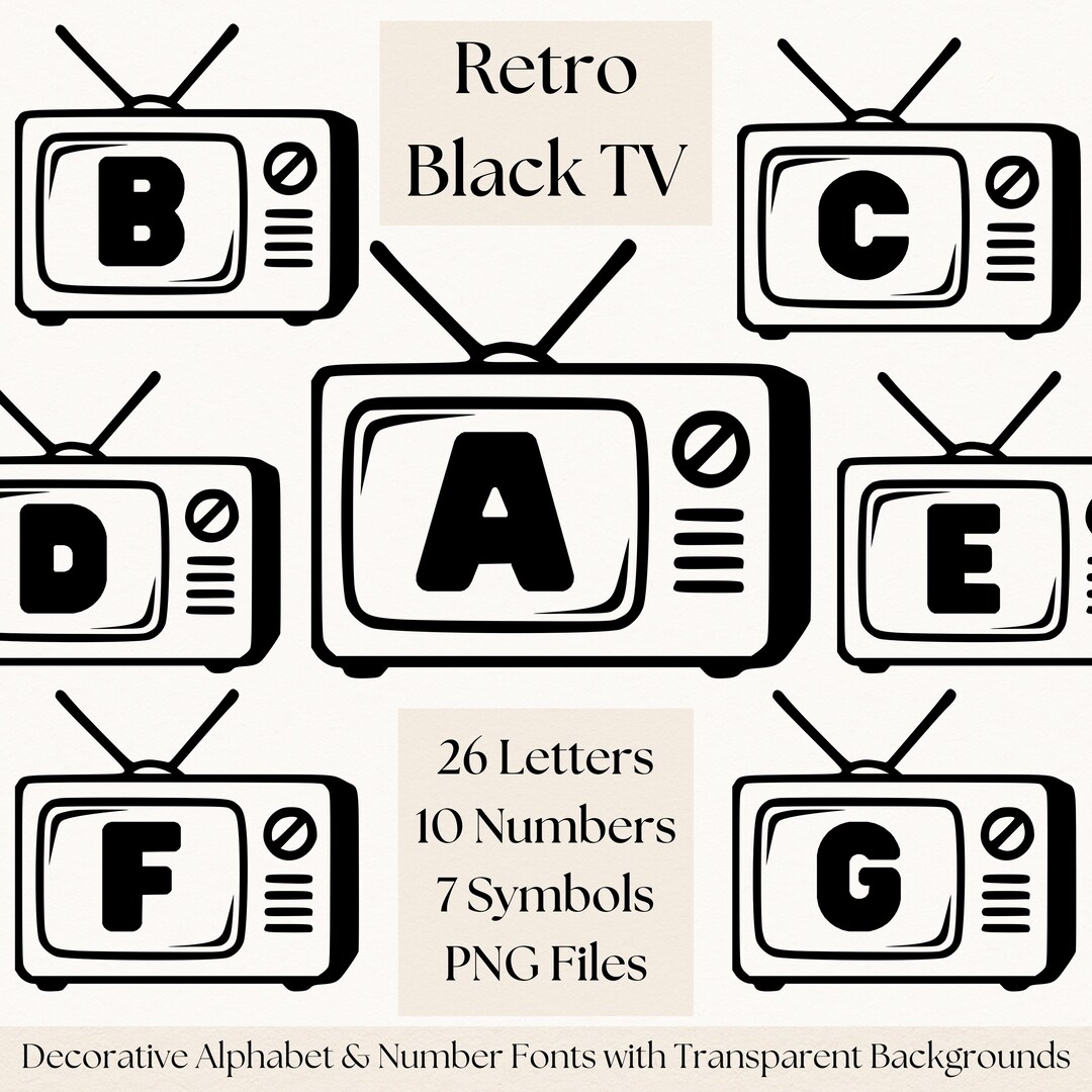Retro TV Alphabet PNG Set, Black Vintage Letter Font, Transparent ...
