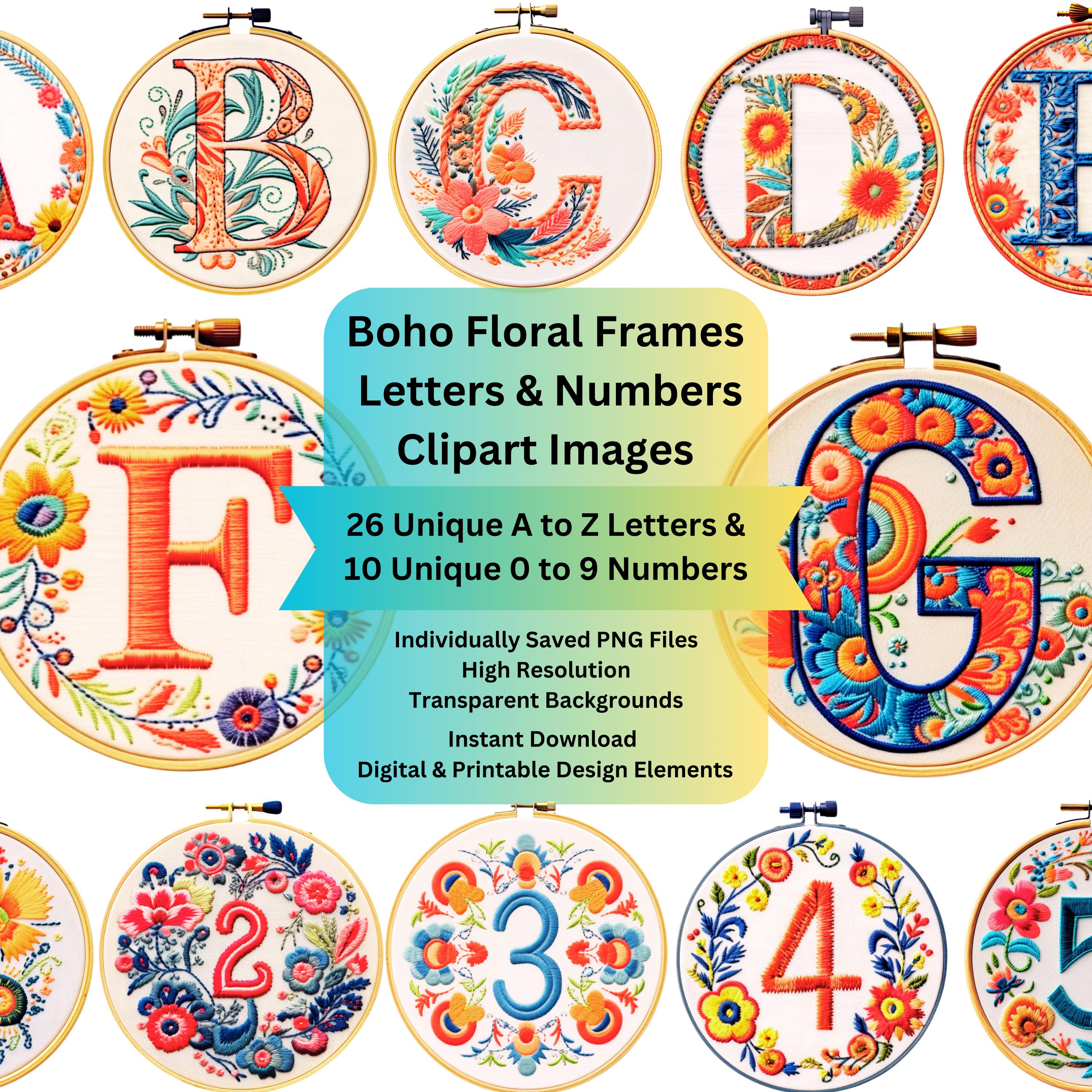 Boho Floral Alphabet Clipart: PNG Letters and Numbers (digital Download ...