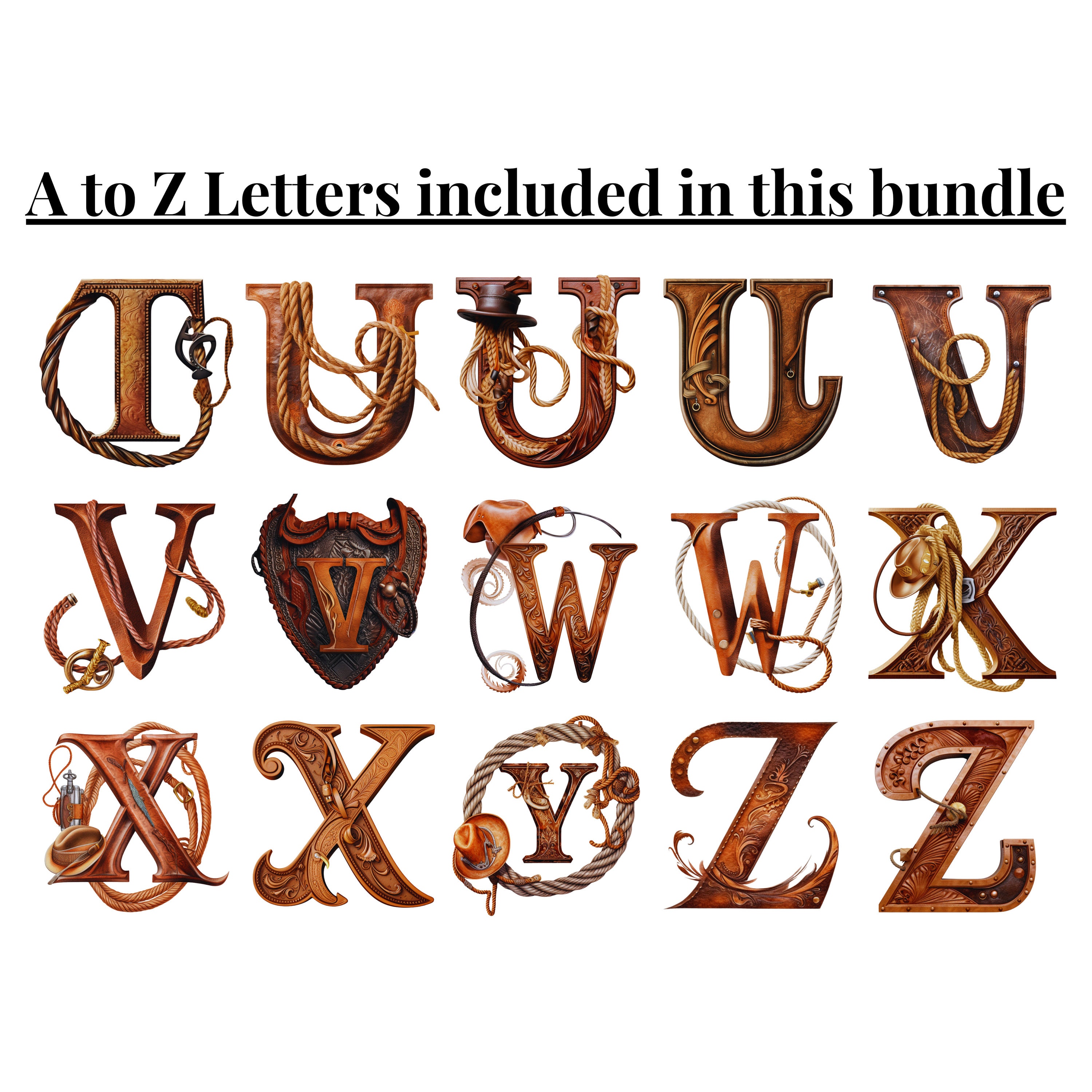 Western Clipart Alphabet Letters | Country Style Font Lettering | Rodeo ...
