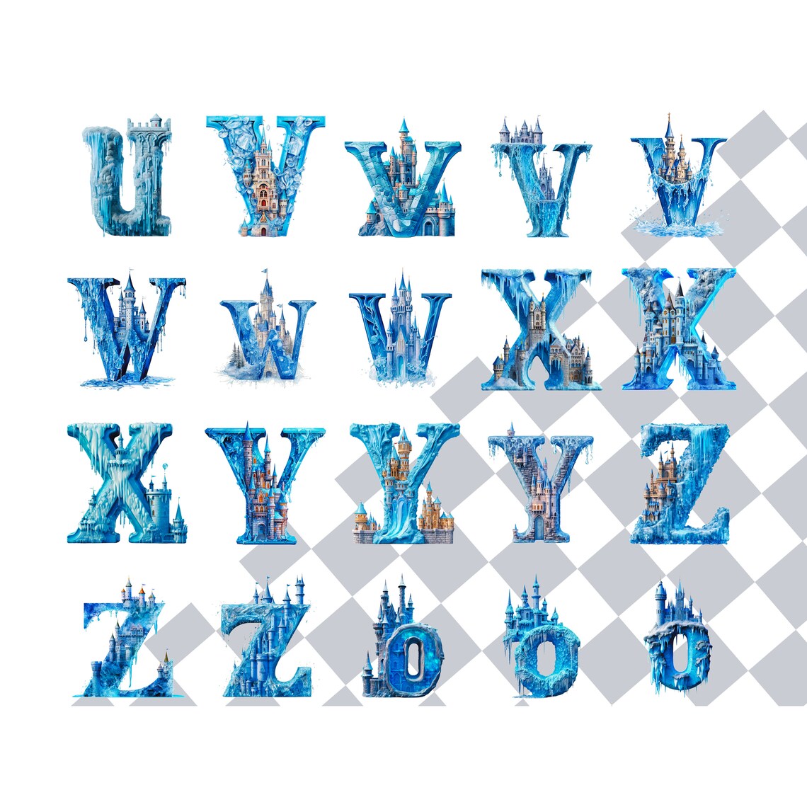 Frozen Castle Alphabet Letters & Numbers for Instant Download, Cute ...