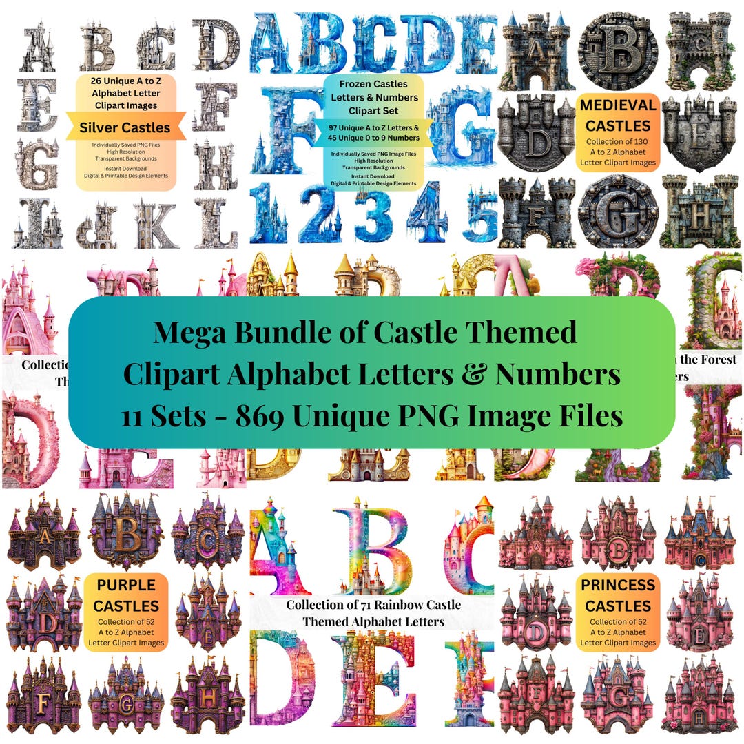 Castle Clipart Alphabet Letters: Fantasy PNG Bundle (digital Download ...