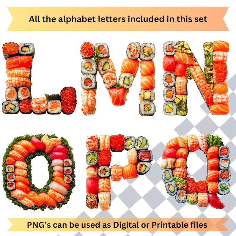 Sushi Clipart Alphabet Letters | Japanese Food PNG Images | Digital ...