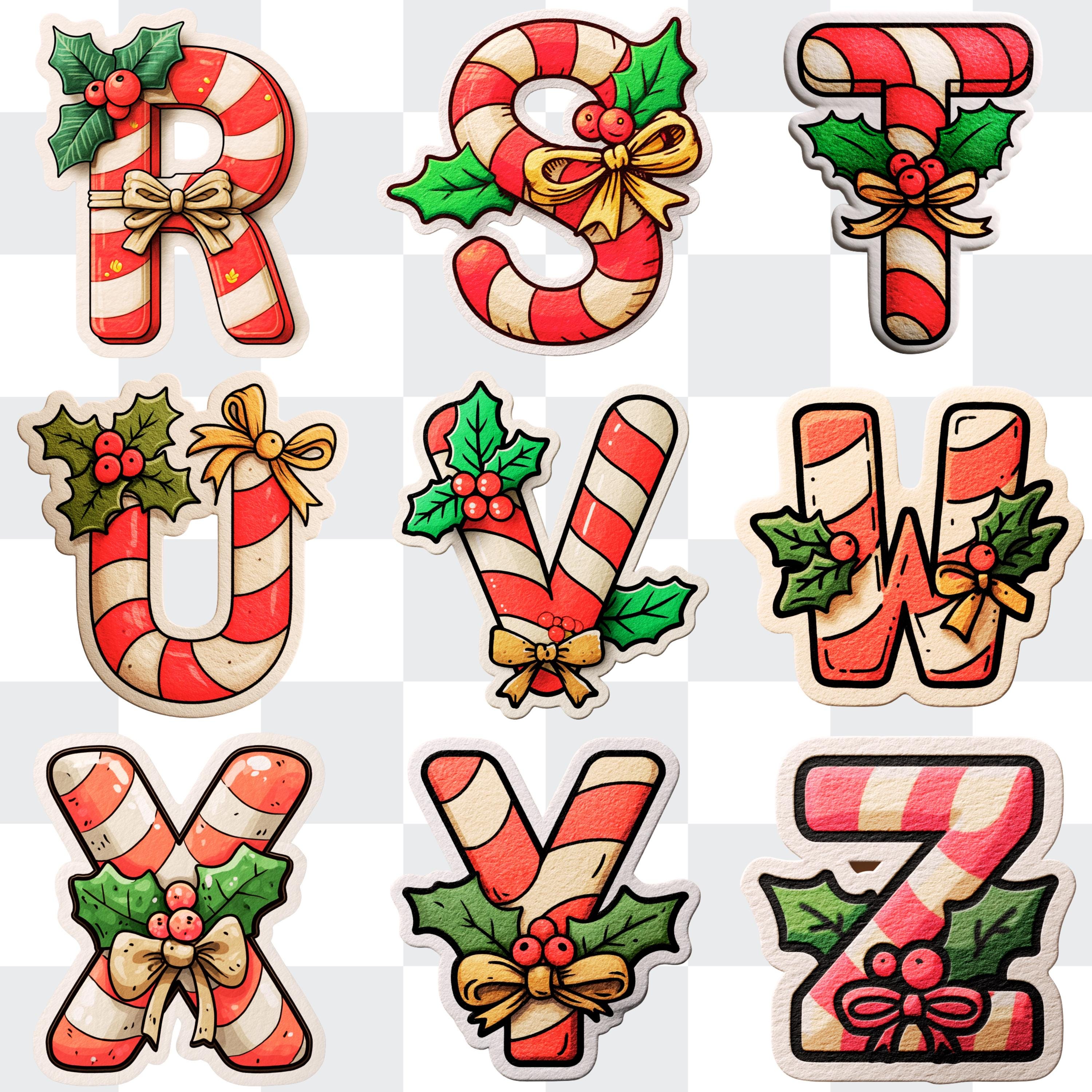 Candy Cane Clipart Alphabet Letters and Numbers | PNG Christmas Fonts ...