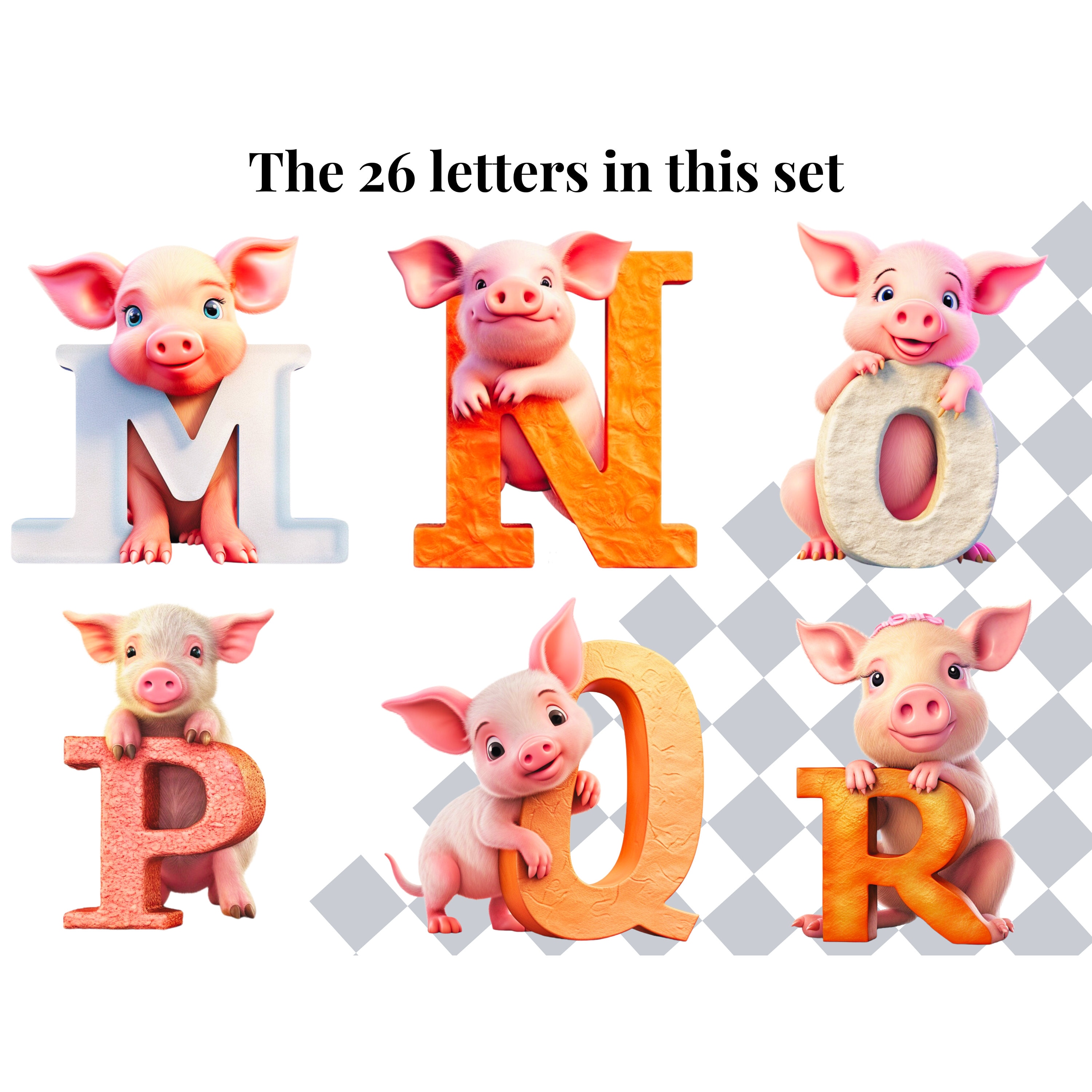 Pig Clipart Animal Alphabet Letters PNG for Cute Illustration Farmhouse ...