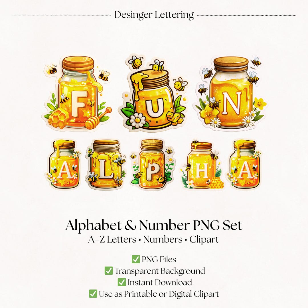 Bee Clipart Alphabet Letters | Honey Jar PNG Images | Sweet Font ...