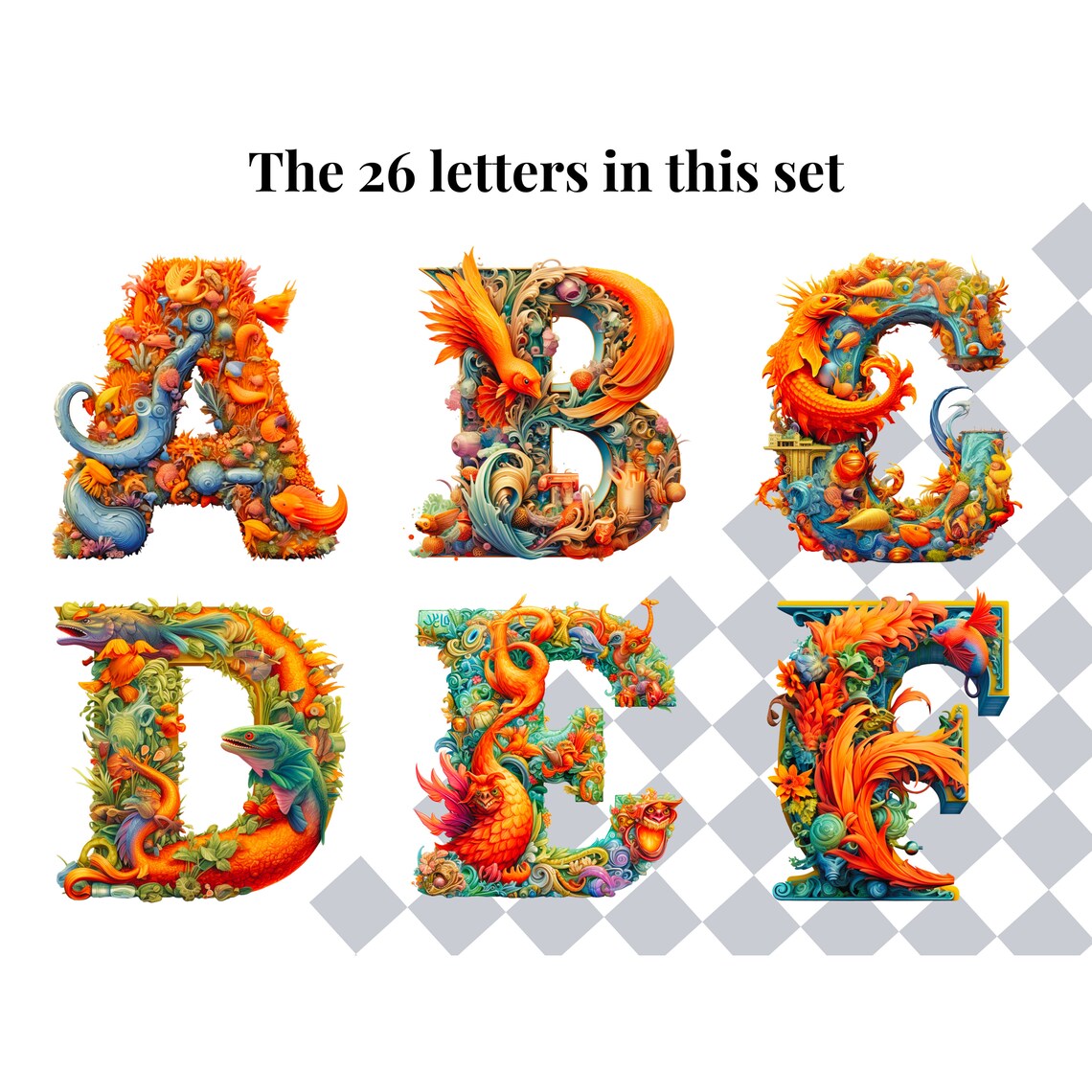 Sea Creature Alphabet Clipart: A-Z PNG Letters (digital Download) - Etsy