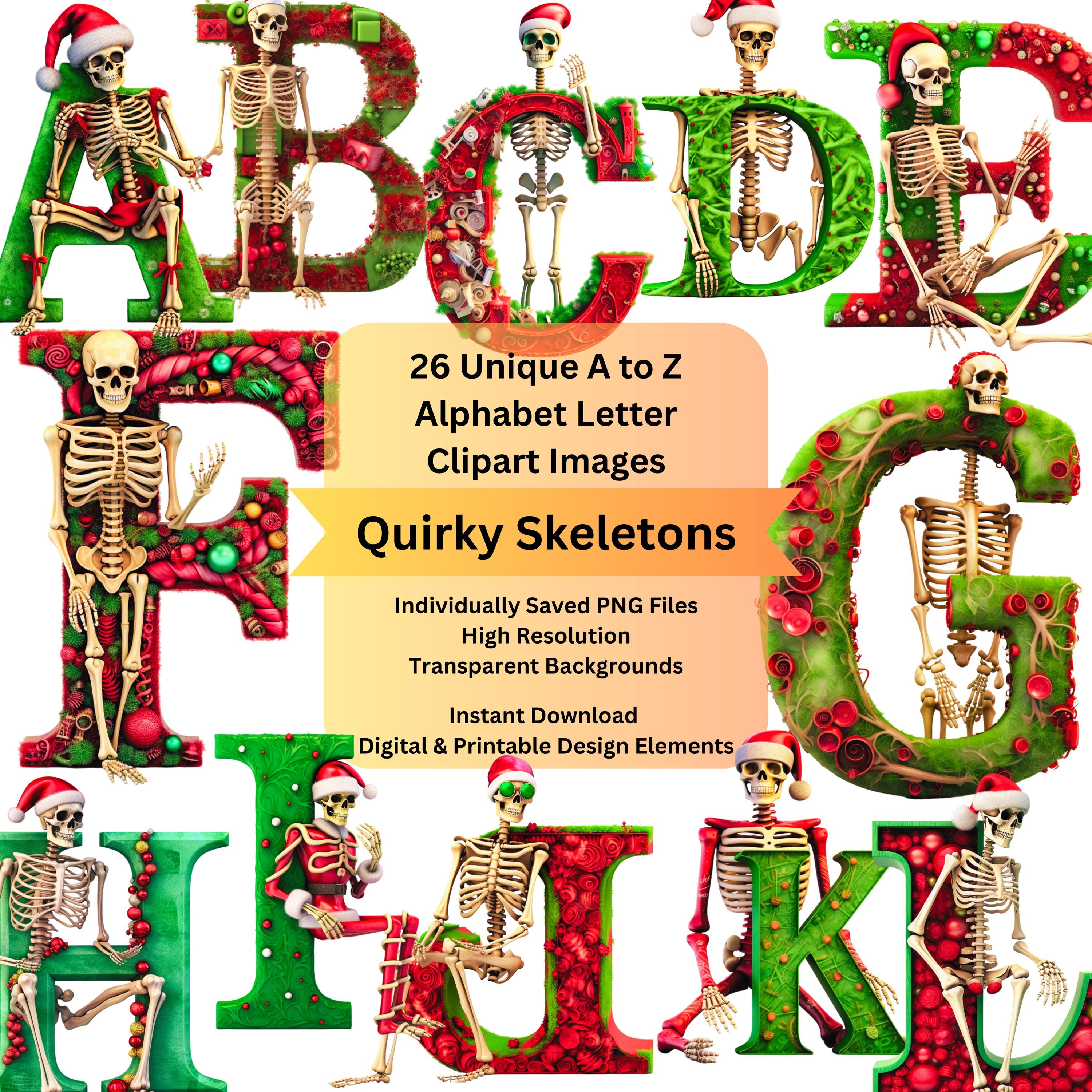 Christmas Skeleton Alphabet Clipart: PNG Letters, Commercial Use ...