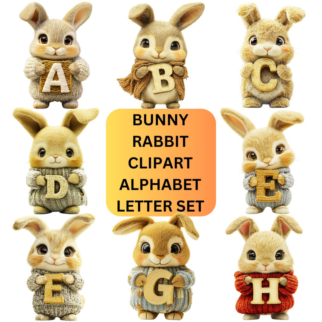 Bunny Rabbit Clipart Bundle for Printable Rabbit PNG, Peter Rabbit ...