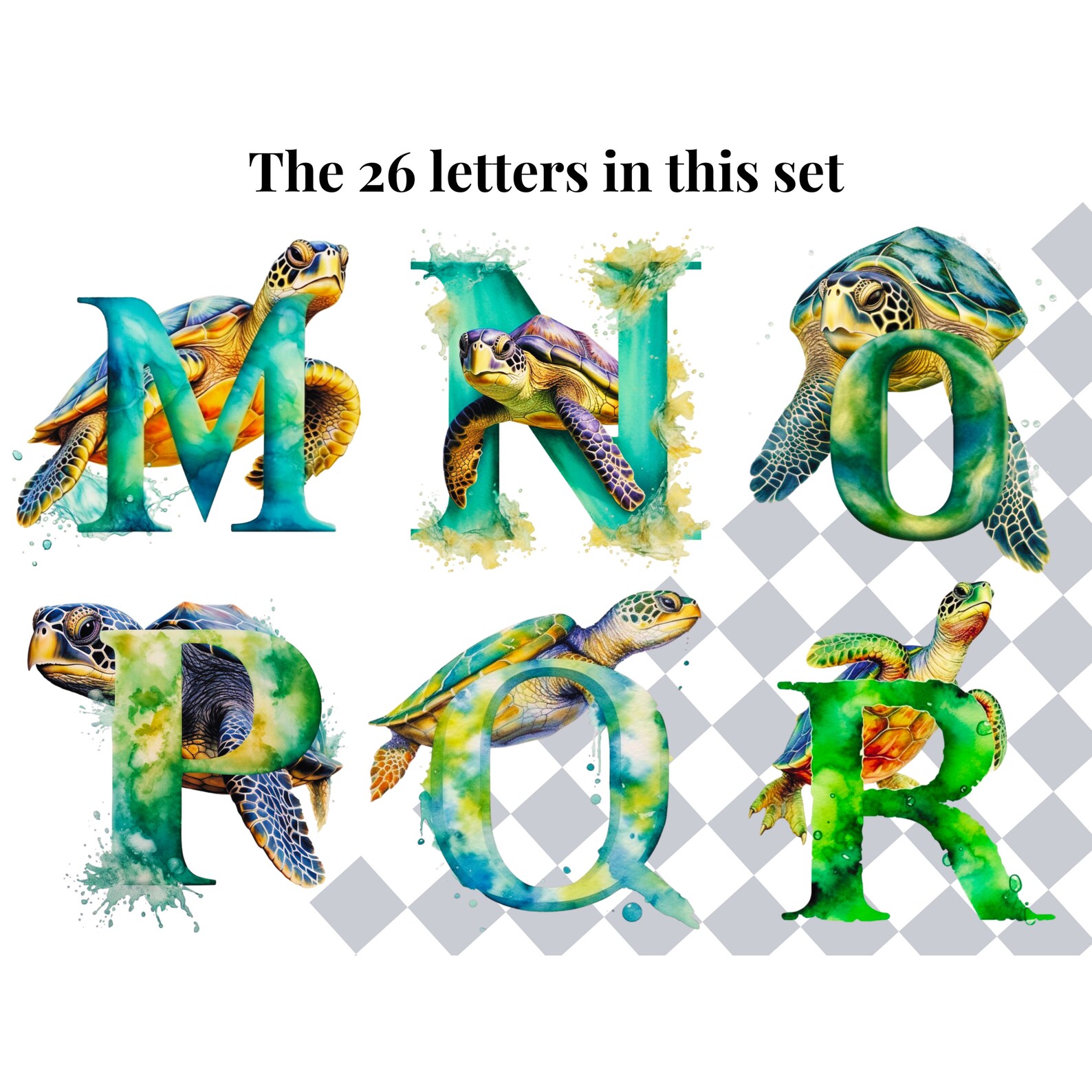Sea Turtle PNG Watercolor Animals Alphabet Clipart for Under the Sea ...