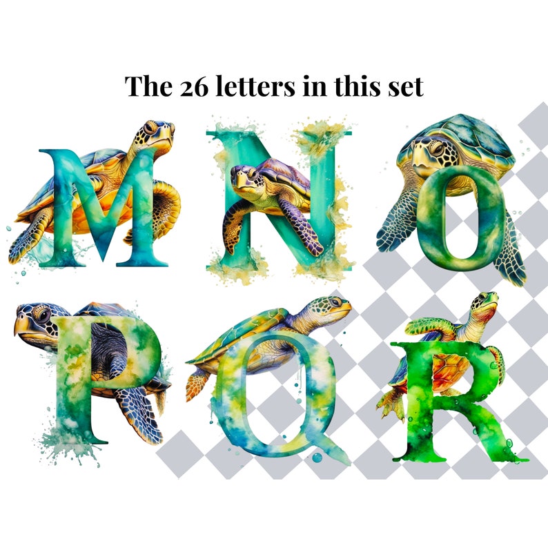 Sea Turtle PNG Watercolor Animals Alphabet Clipart for Under the Sea ...