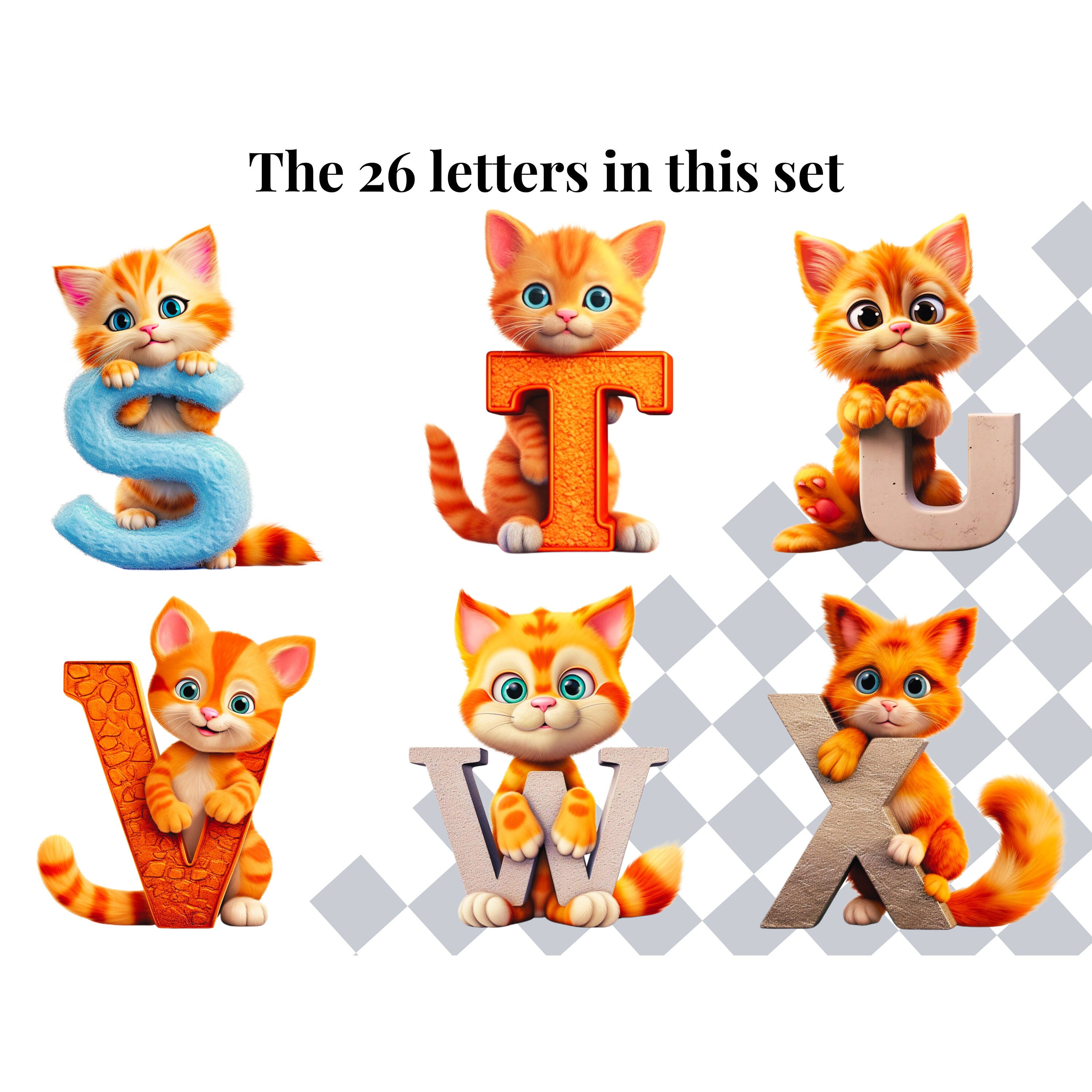 Cat Digital Clipart Alphabet Letters PNG for Cute Fonts for Cricut ...
