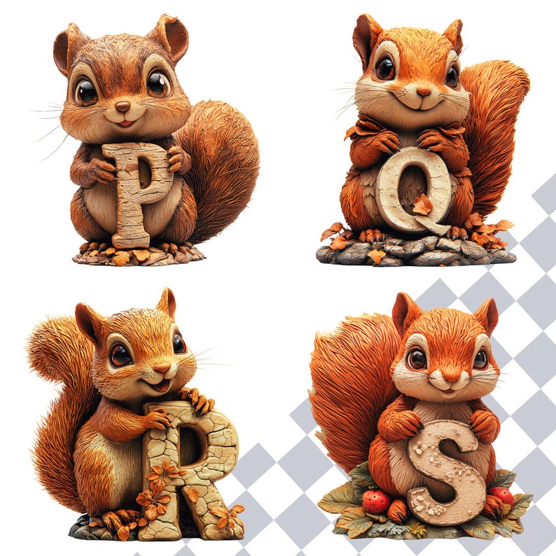 Woodland Animal Clipart Letters | Squirrel Alphabet PNG Bundle ...