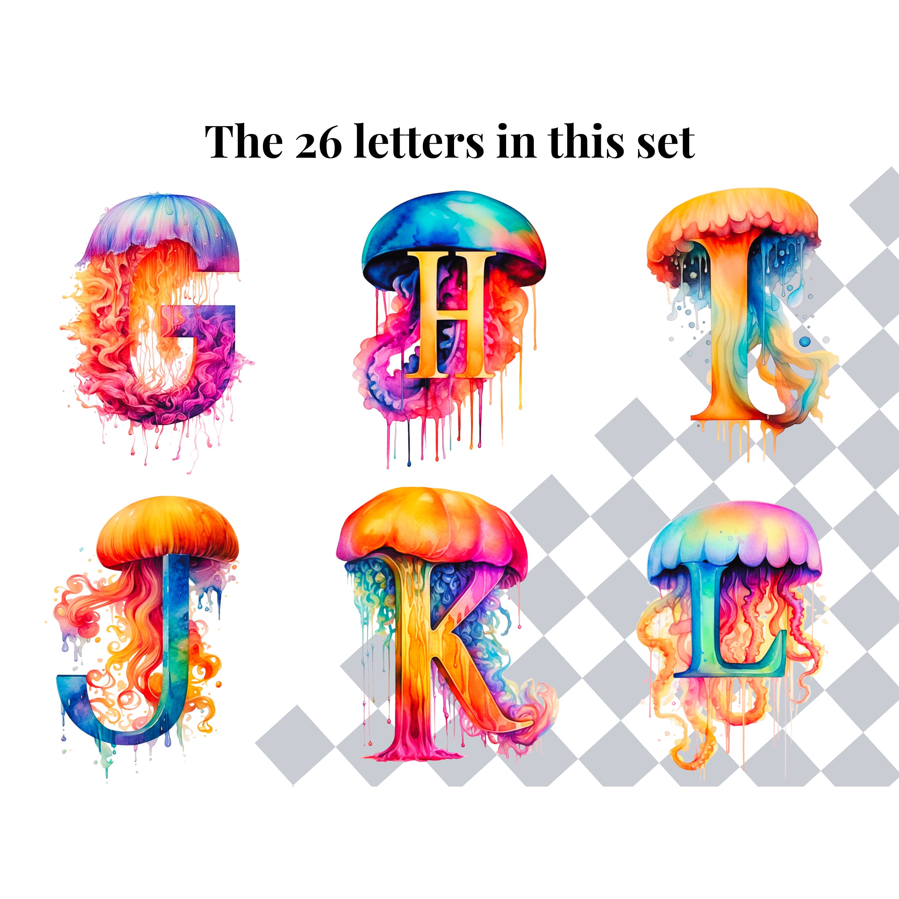 Jellyfish Digital Clipart Alphabet Letters PNG for Under the Sea ...