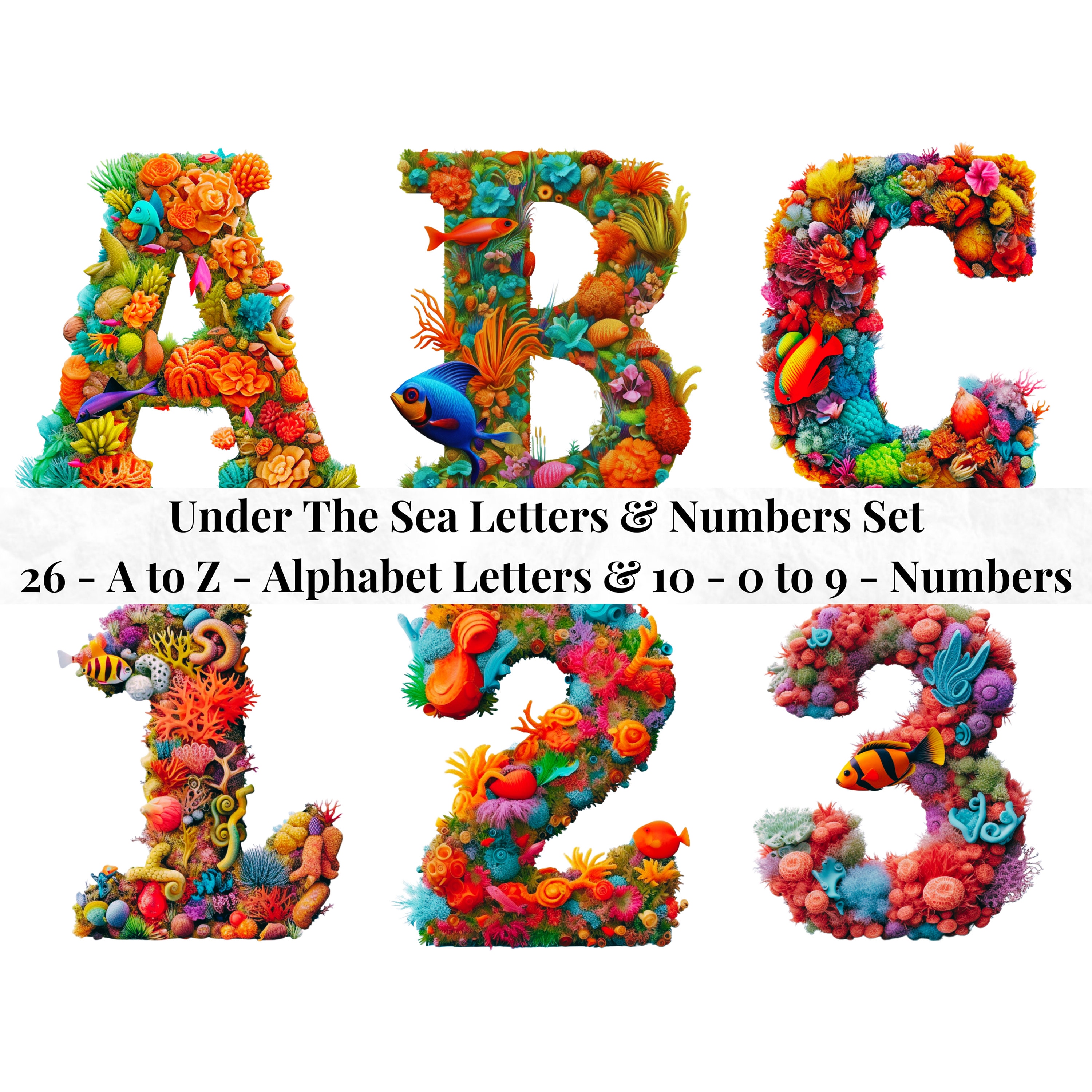 Under the Sea Printable Alphabet Letters and Numbers Fish Clipart PNG ...
