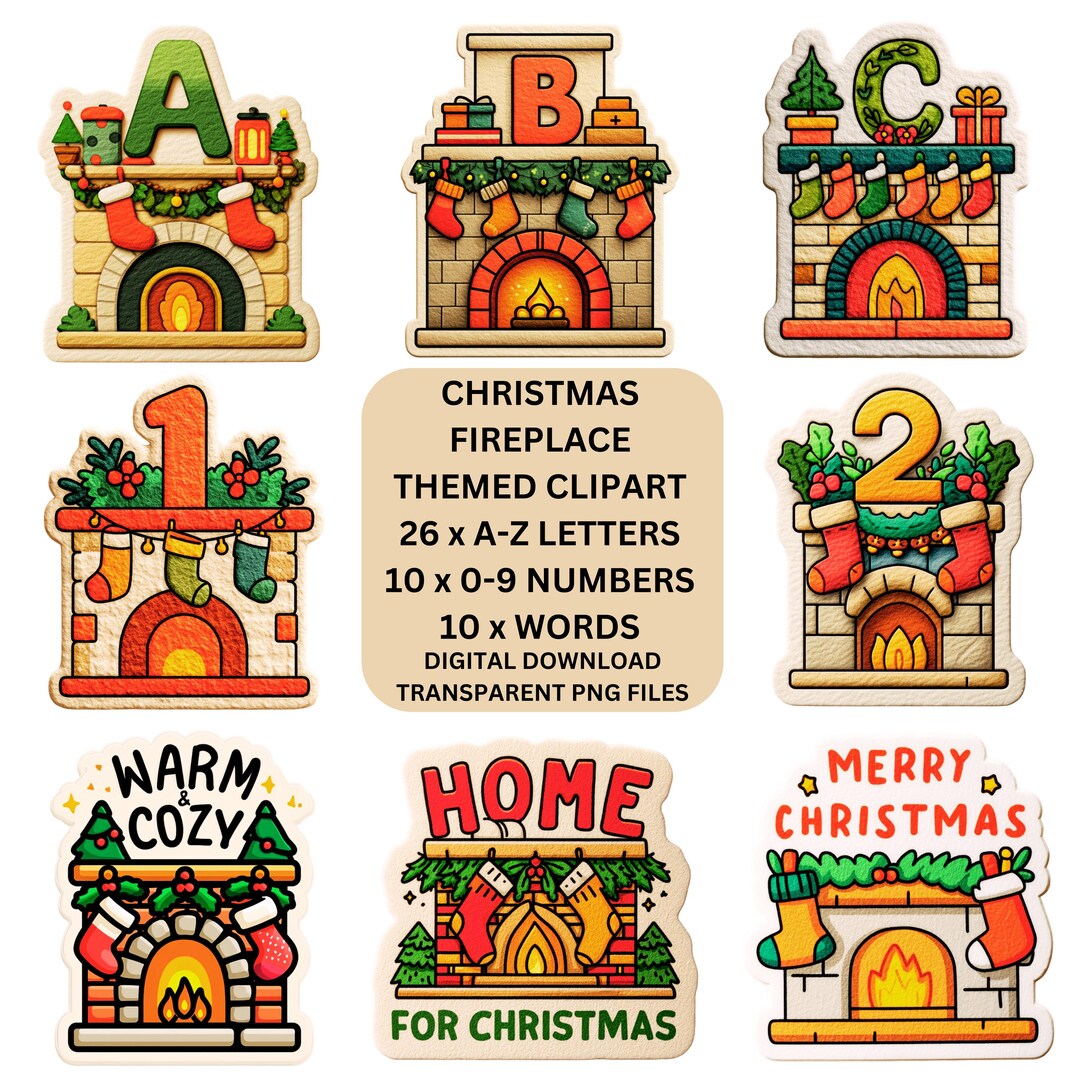 Christmas Fireplace Clipart Alphabet Letters, Numbers & Words | Cute ...