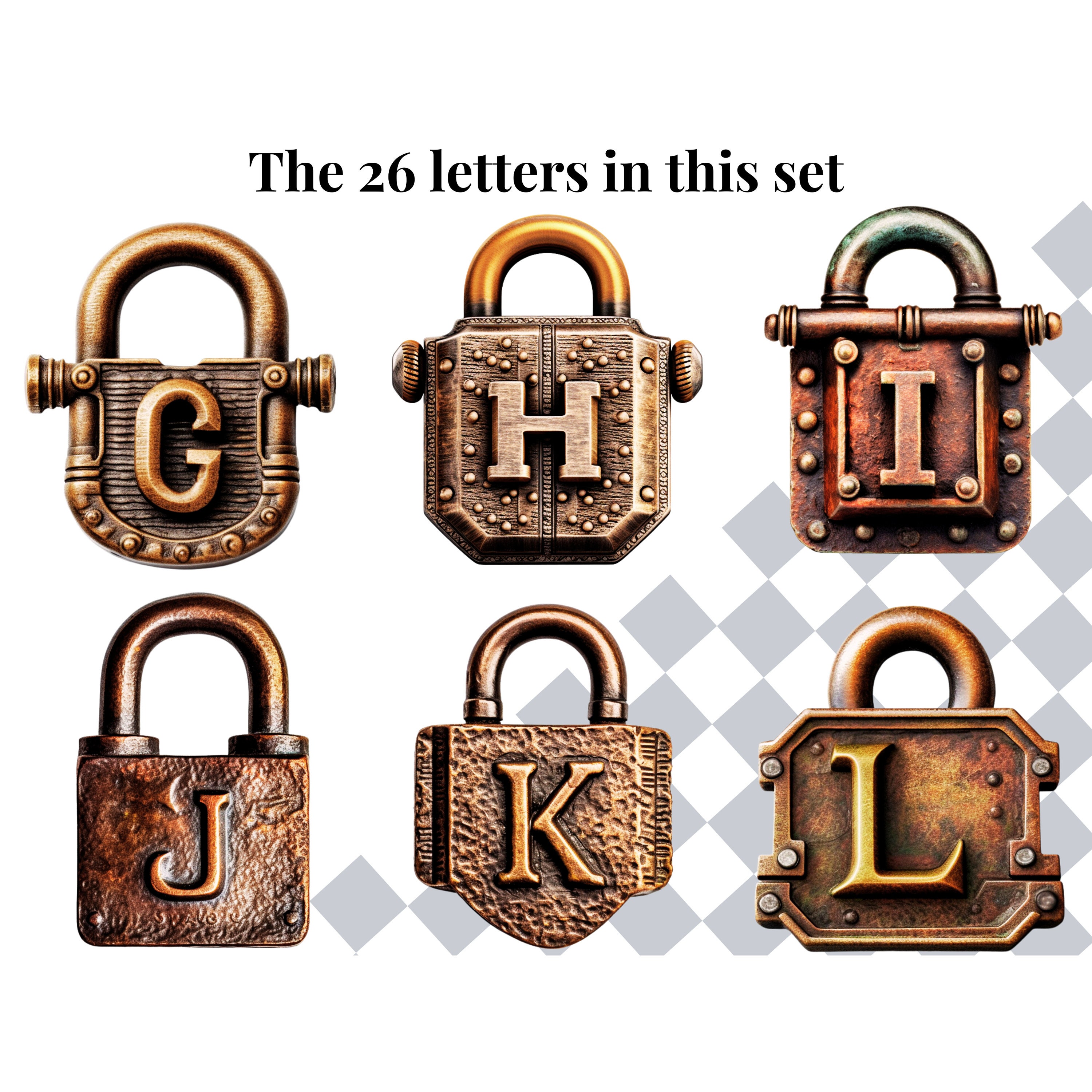 Antique Padlock Alphabet Clipart PNG Files for Instant Download Vintage ...