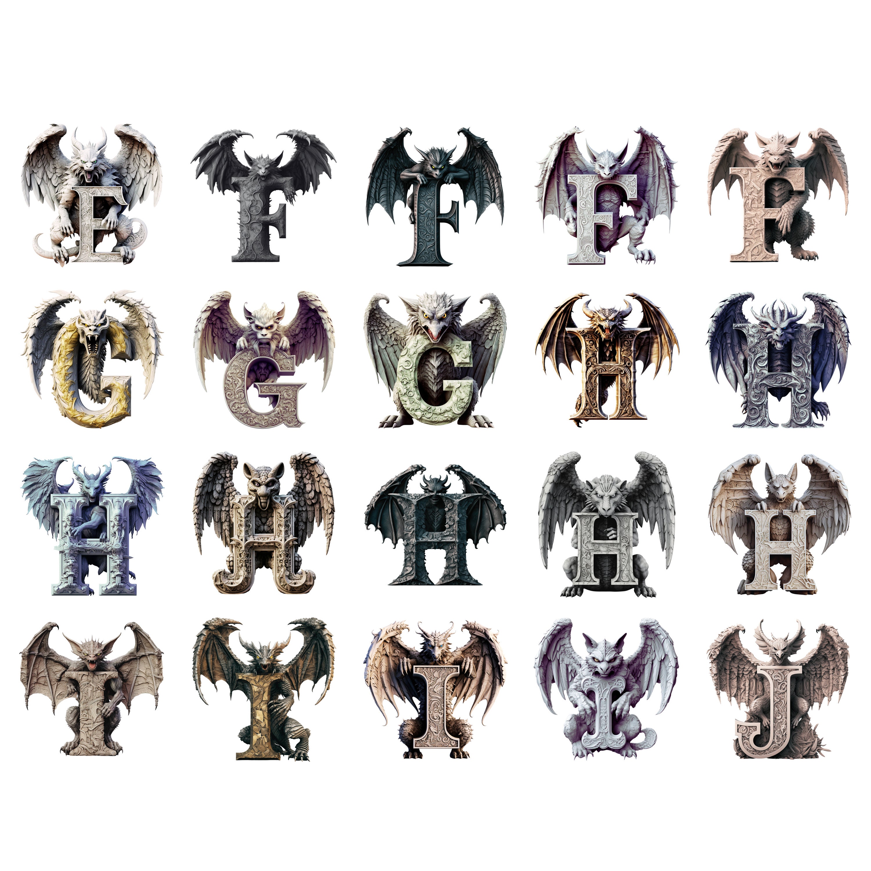 Halloween Gargoyle Clipart Alphabet Letters for Digital Download ...