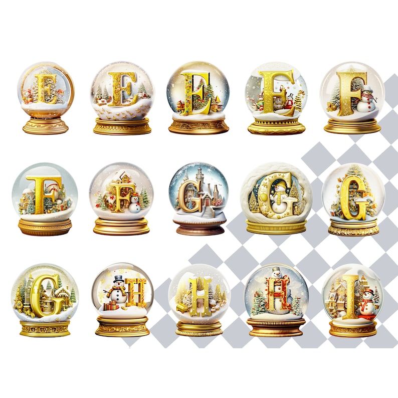 Snow Globes Christmas Clipart Commercial Use Alphabet Digital Download ...